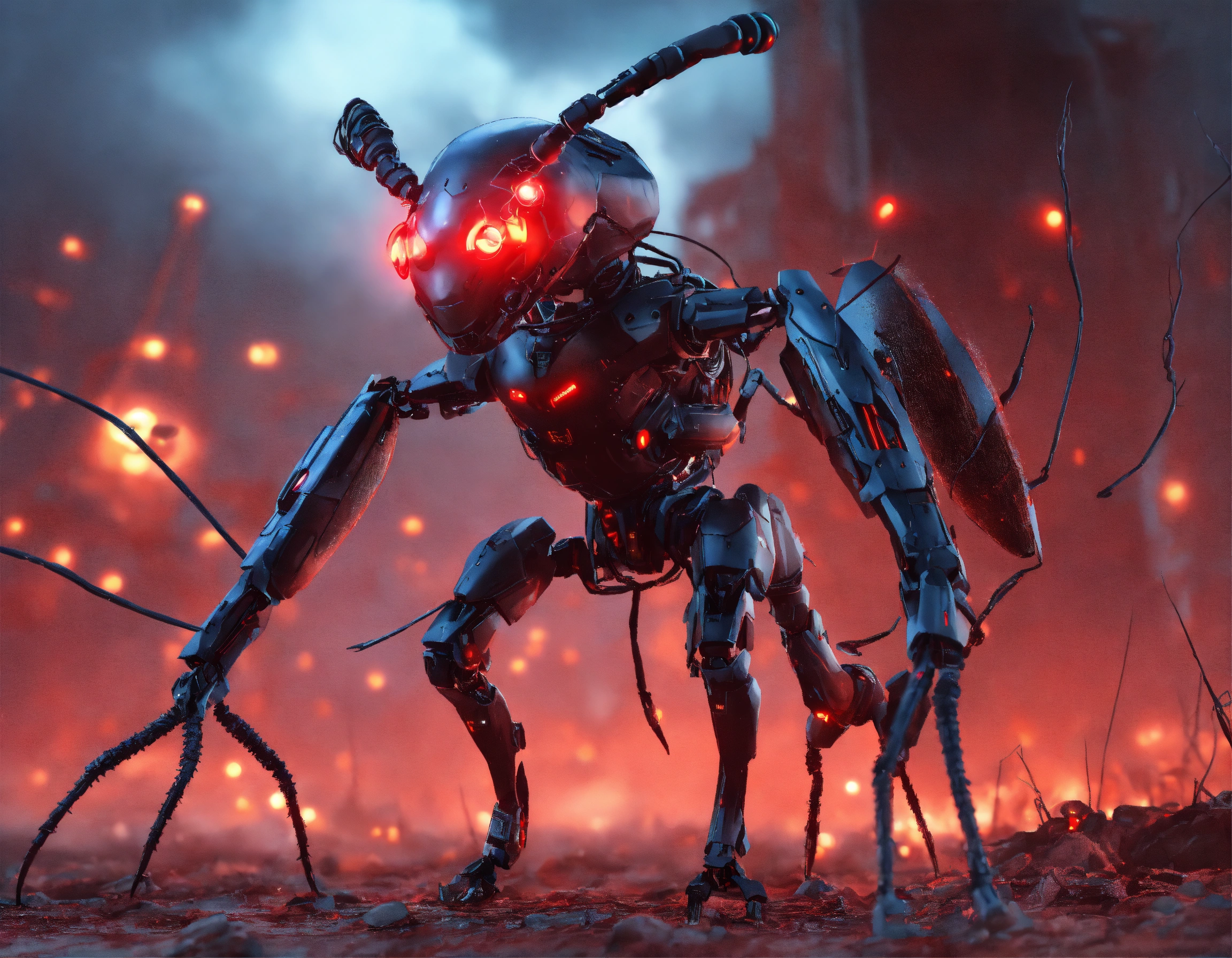 Lexica - Zoom out scene of 4 leg 2 arm comical funny standing black ant ...