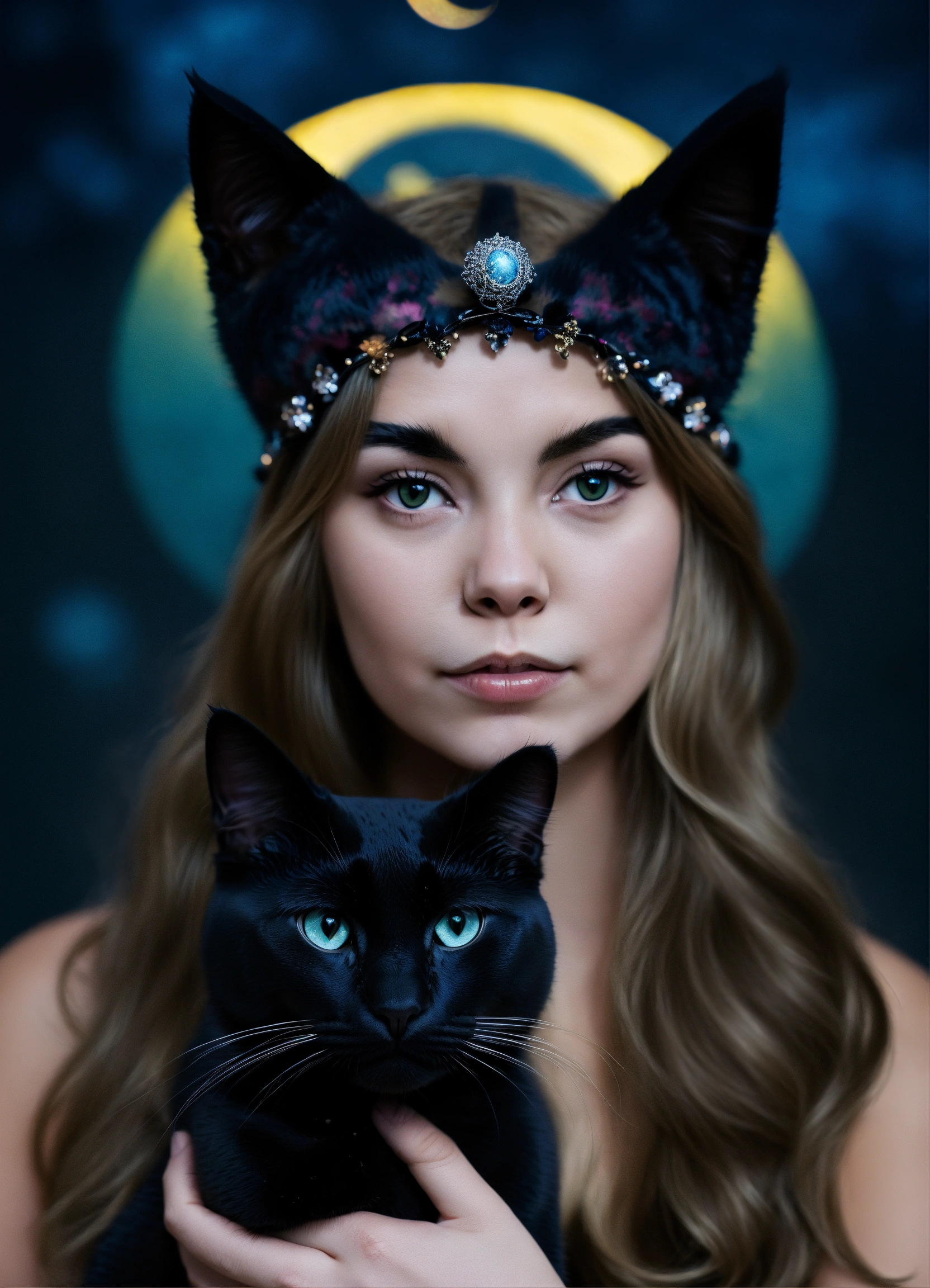 Lexica - Luna the cat in real life with crecent moon headpiece, real ...
