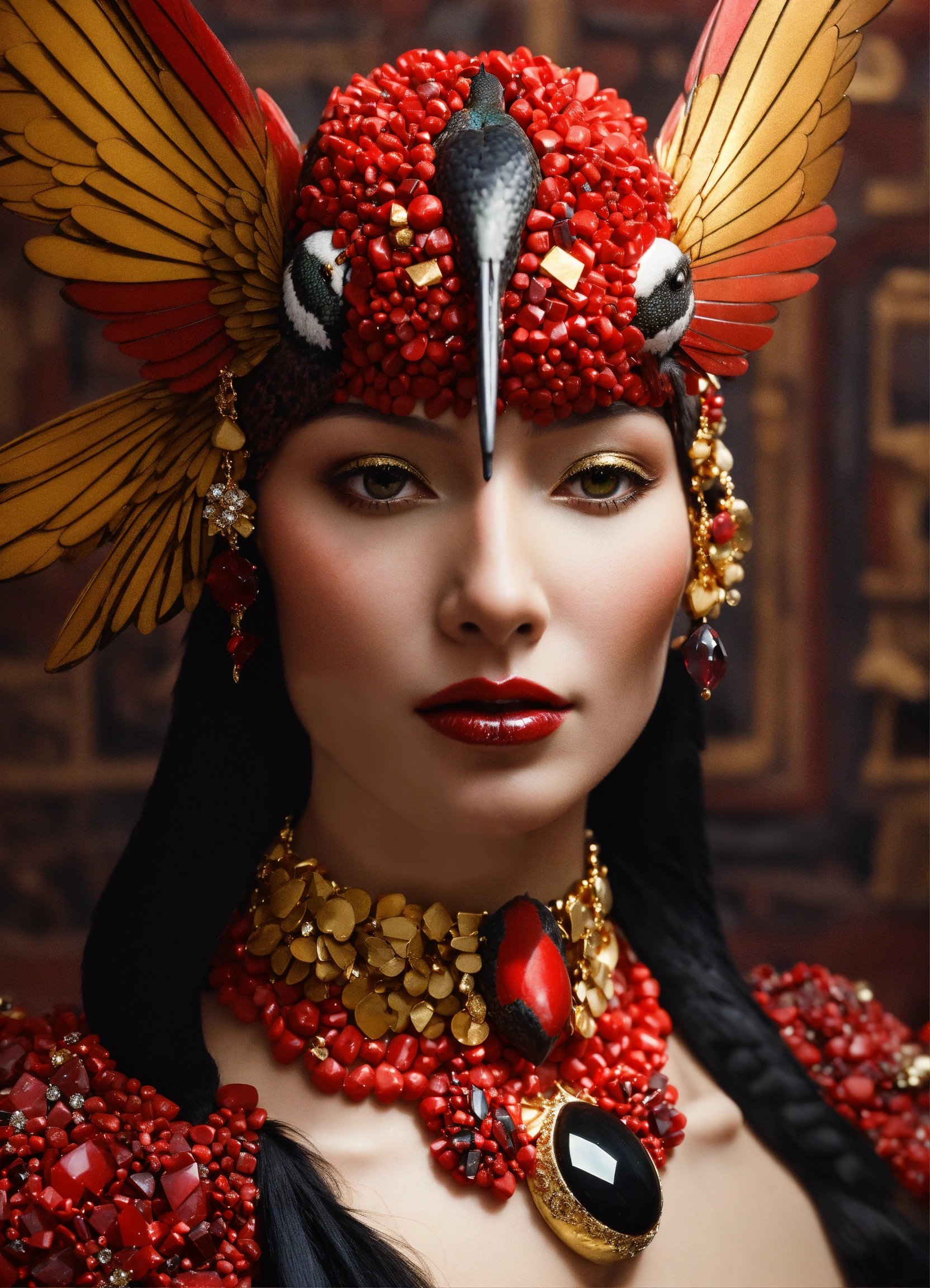 Lexica - Realistic Anthropomorphic Red white and black hummingbird face ...