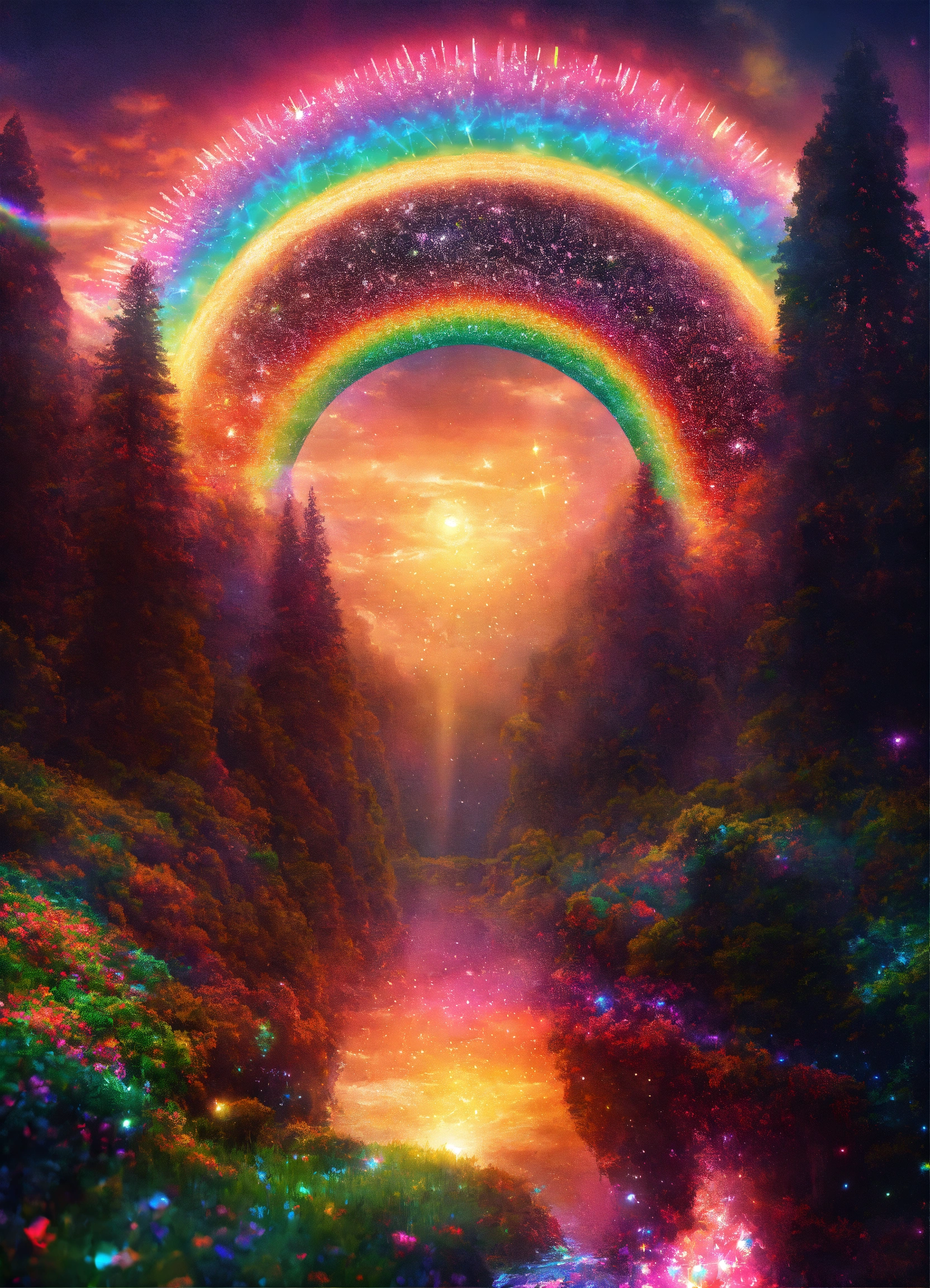 Lexica - Sun flying made of diamonds and glitter black rainbow neon ...