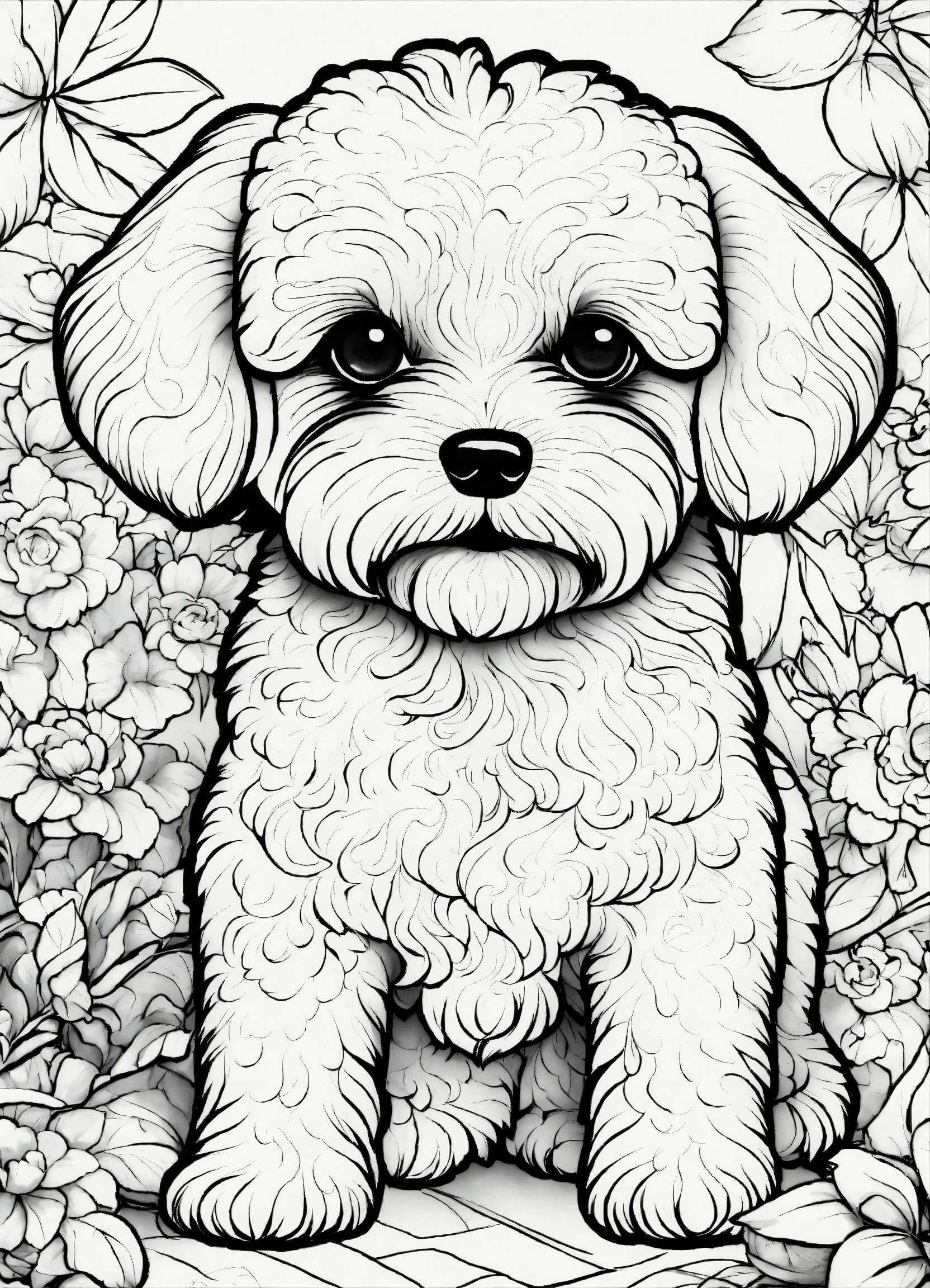Lexica - Lovely background with chibi Bichon Friese, format as coloring ...