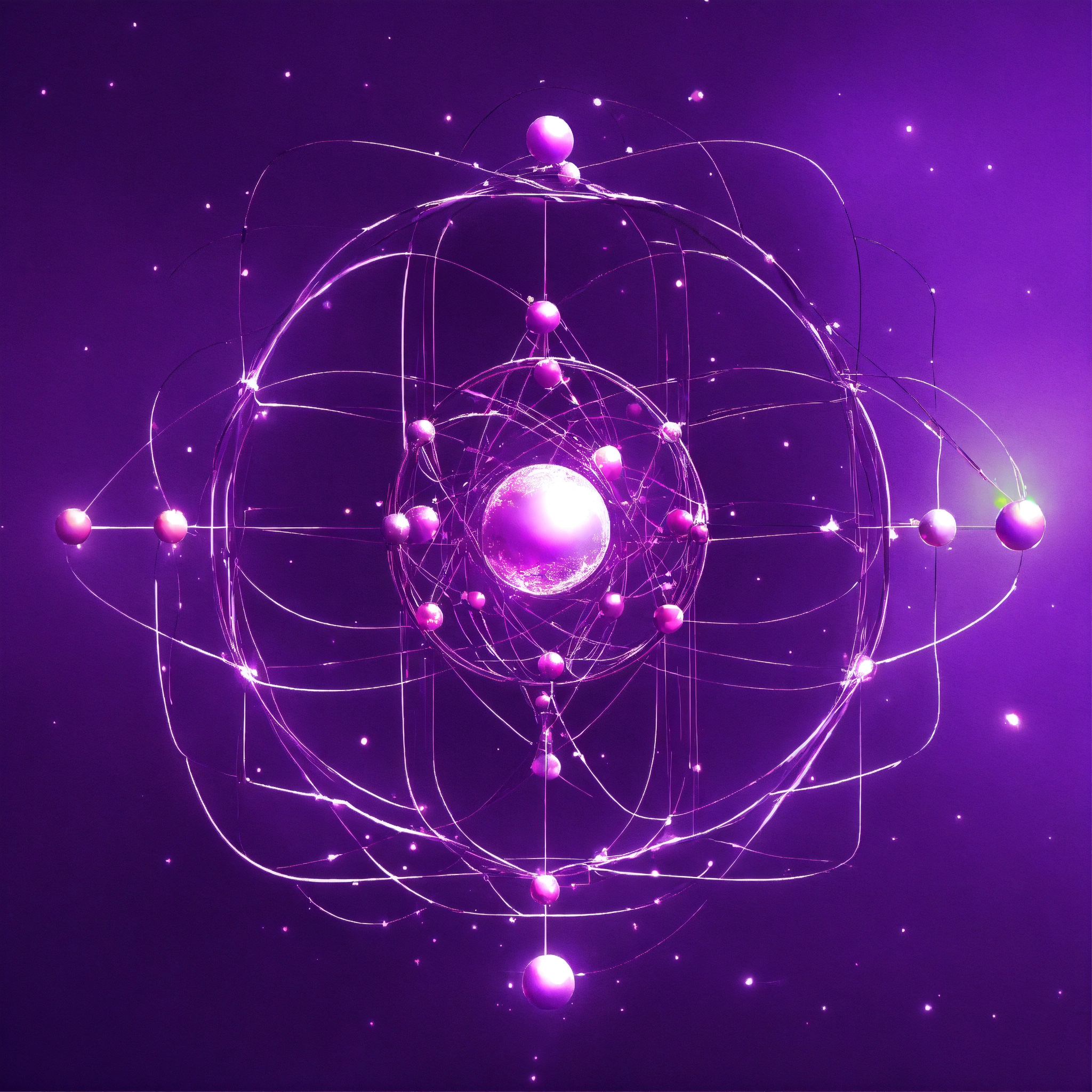 Lexica - Please create an image with purple background and atom and ...