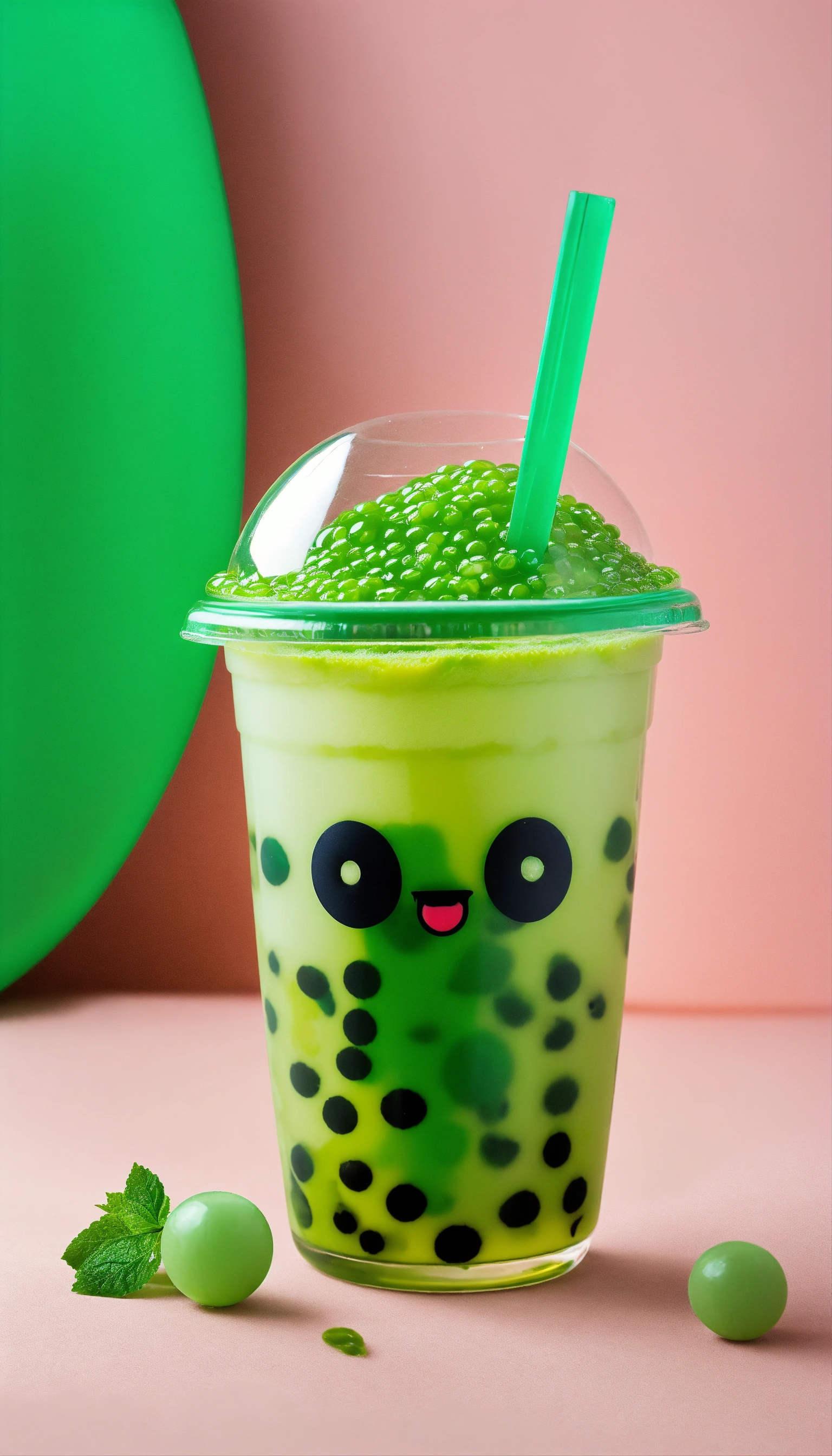 Lexica - Cute floating green boba tea. Stickers on cup. clear cup ...