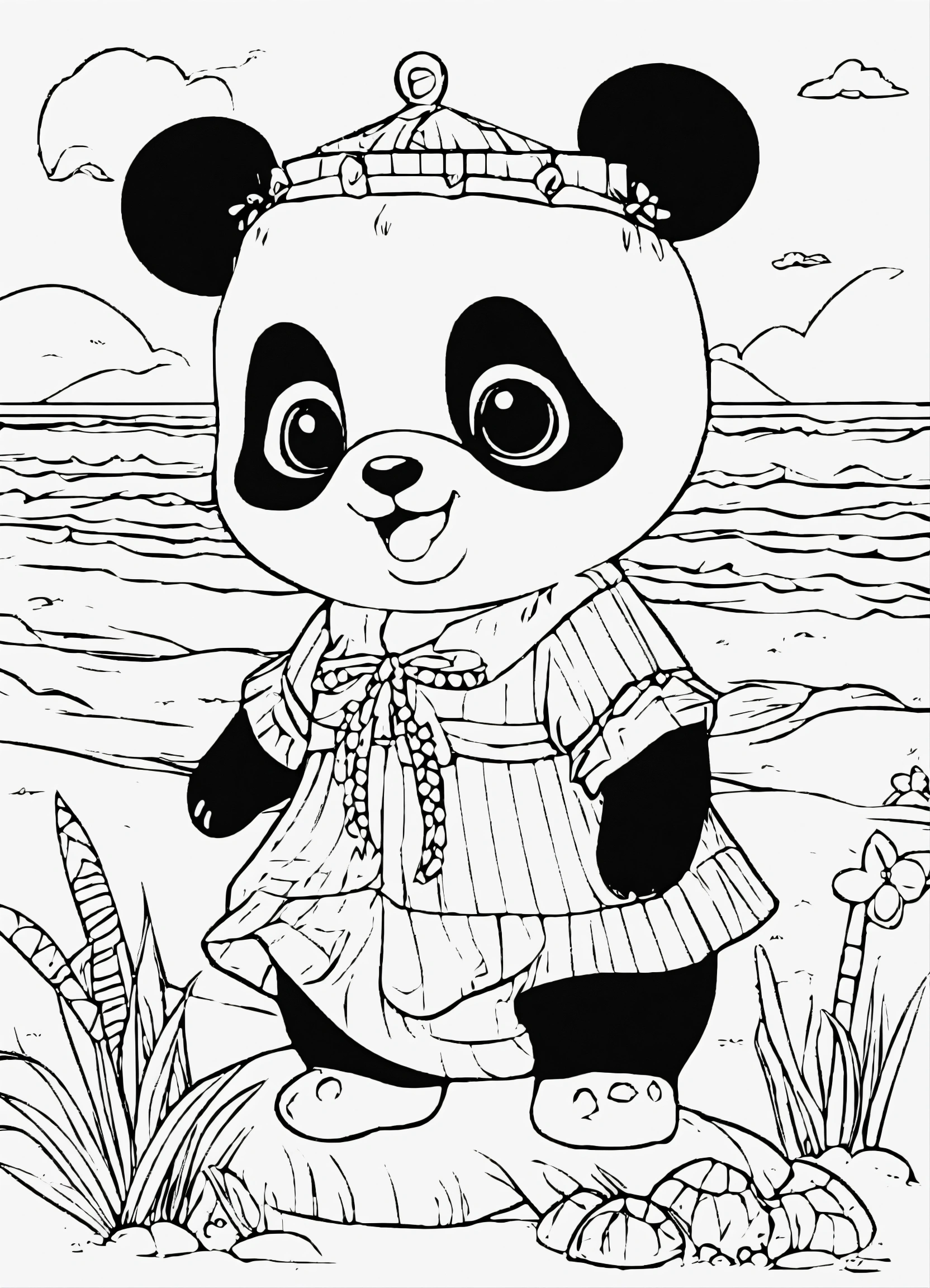 Lexica - Adorable baby girl panda at the beach coloring page, no ...