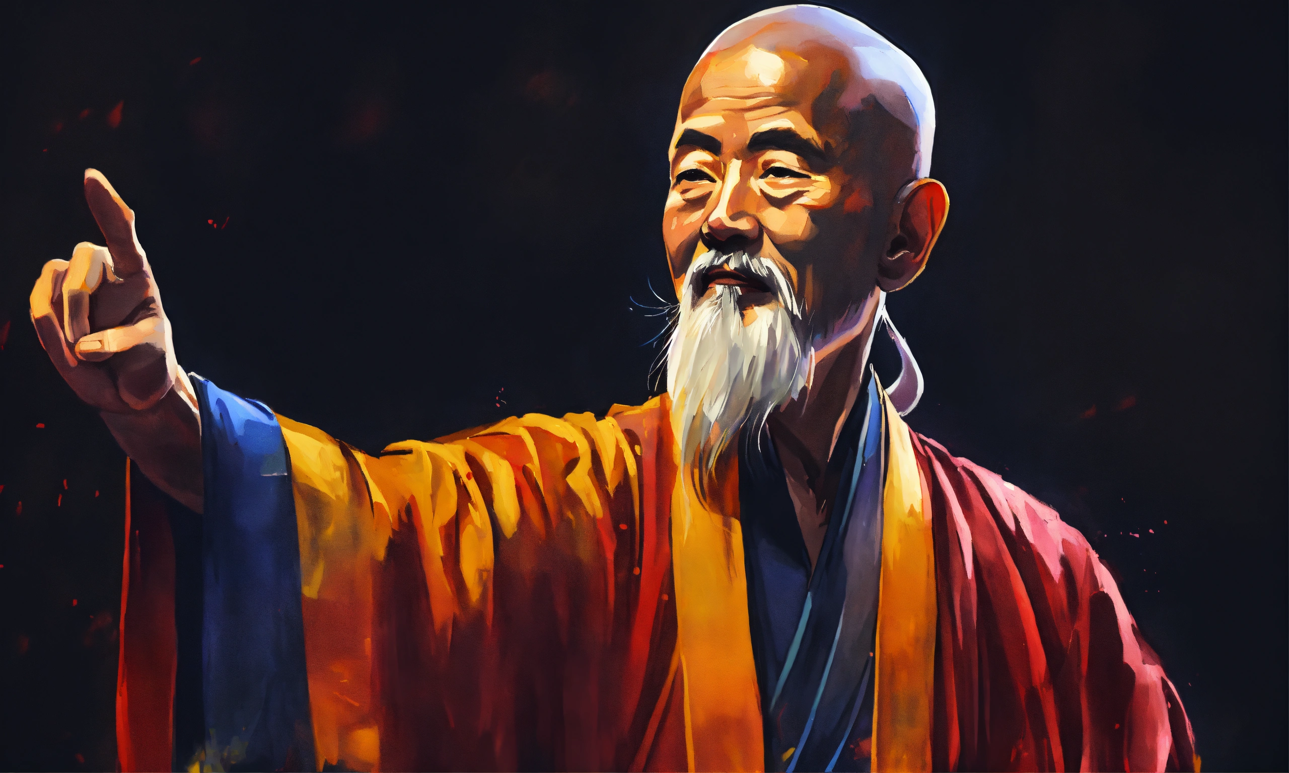 Lexica - A hand drawn painting of a zen master pointing finger , 4K ...