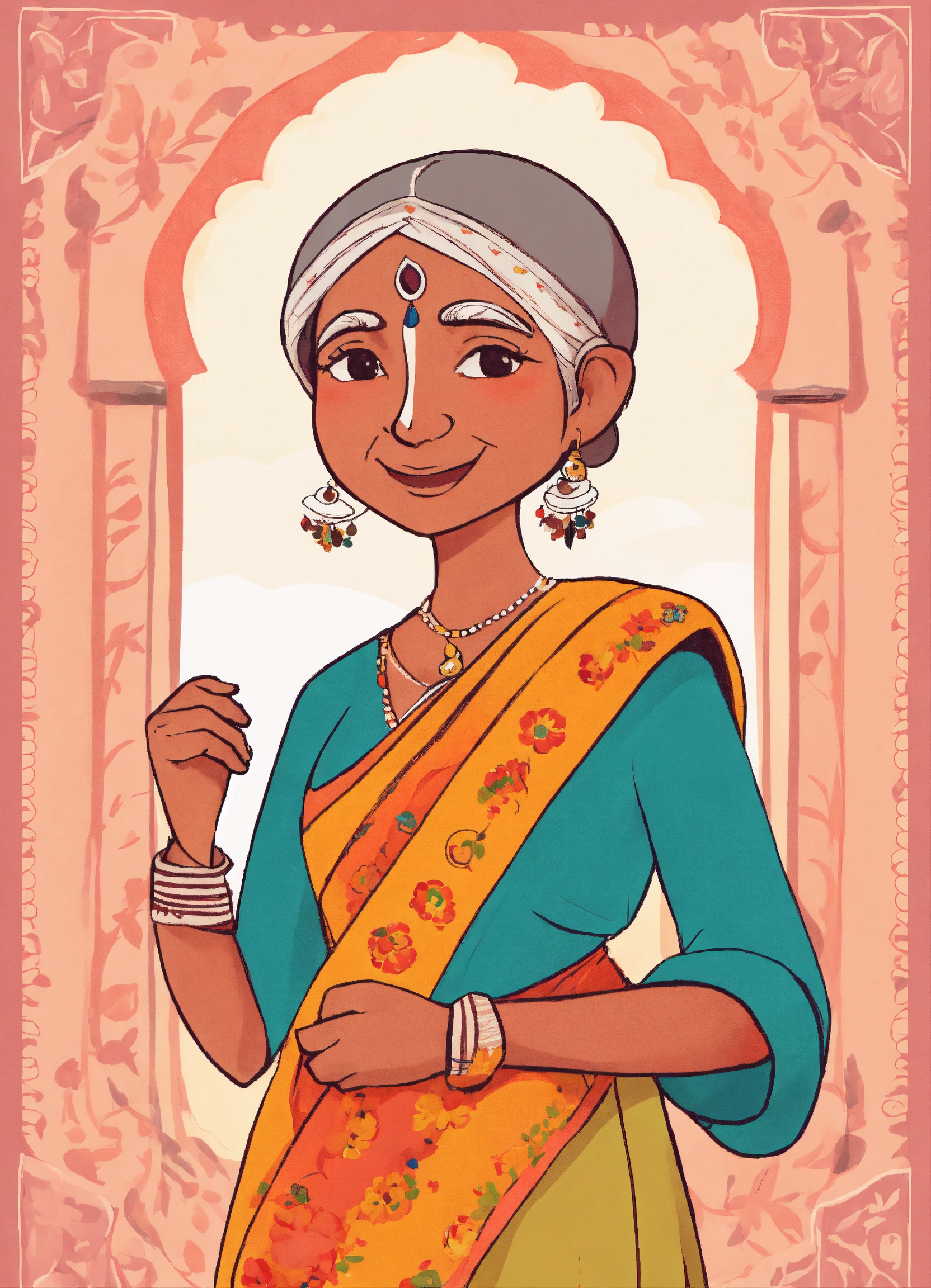 Lexica - White background, cute round cartoon doodle of indian grandma ...