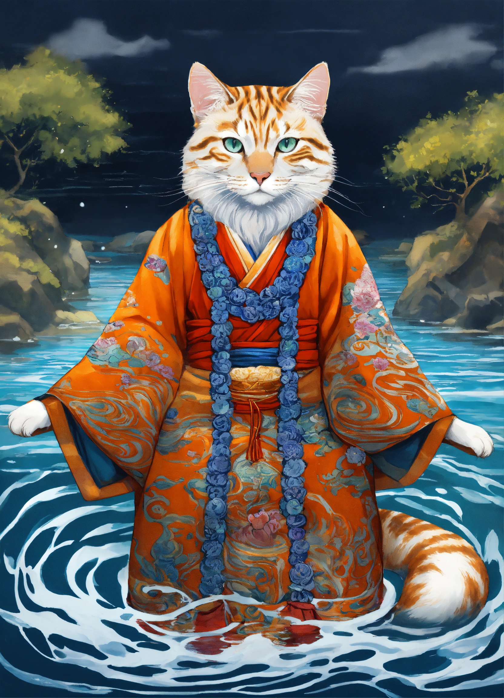 Lexica - River Deity Cat Adorned in Rippling Waters, Enigmatic This ...