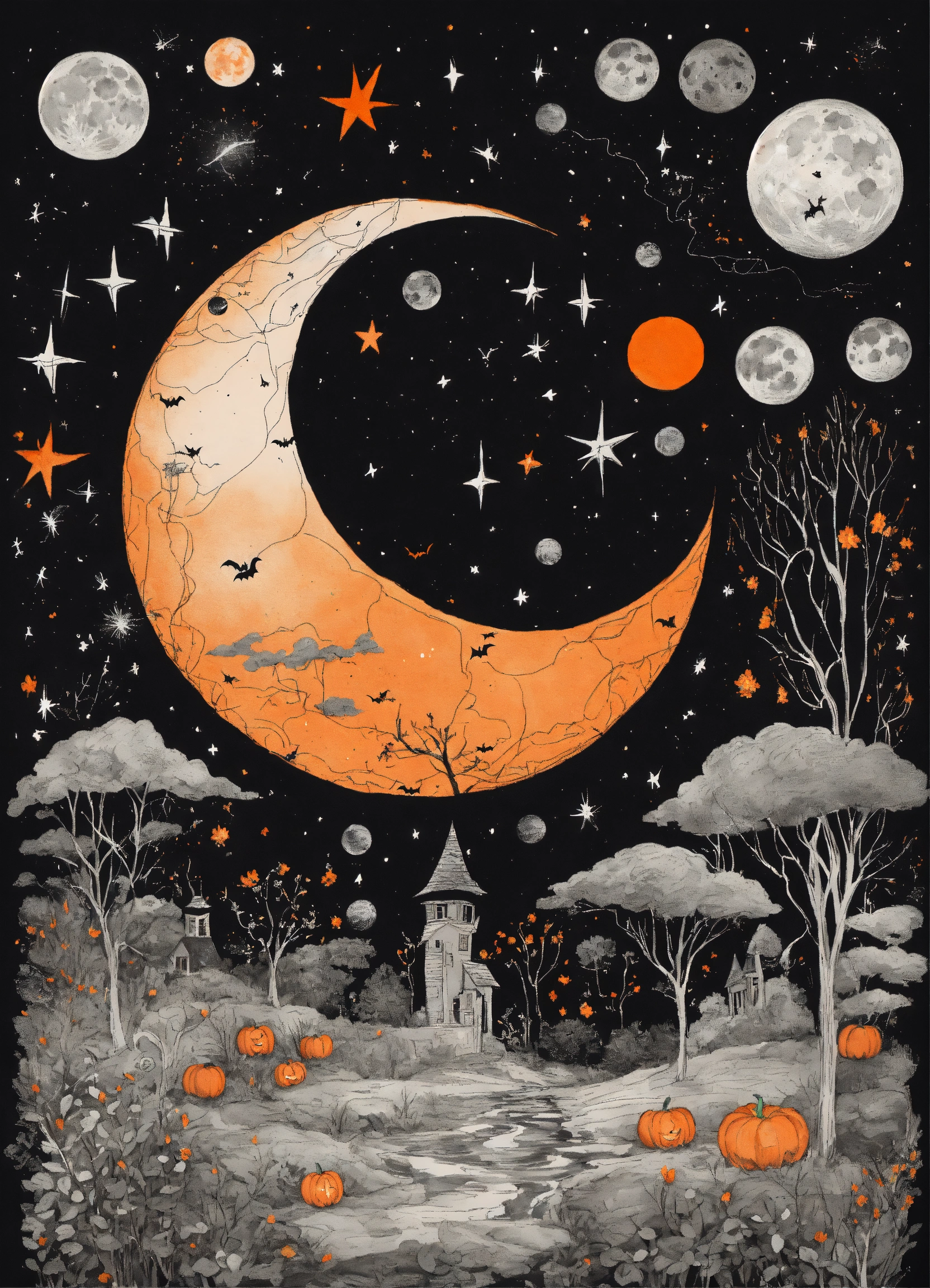 Lexica - INK DRAWING of magical MYSTICAL planets, moon,stars, universe ...