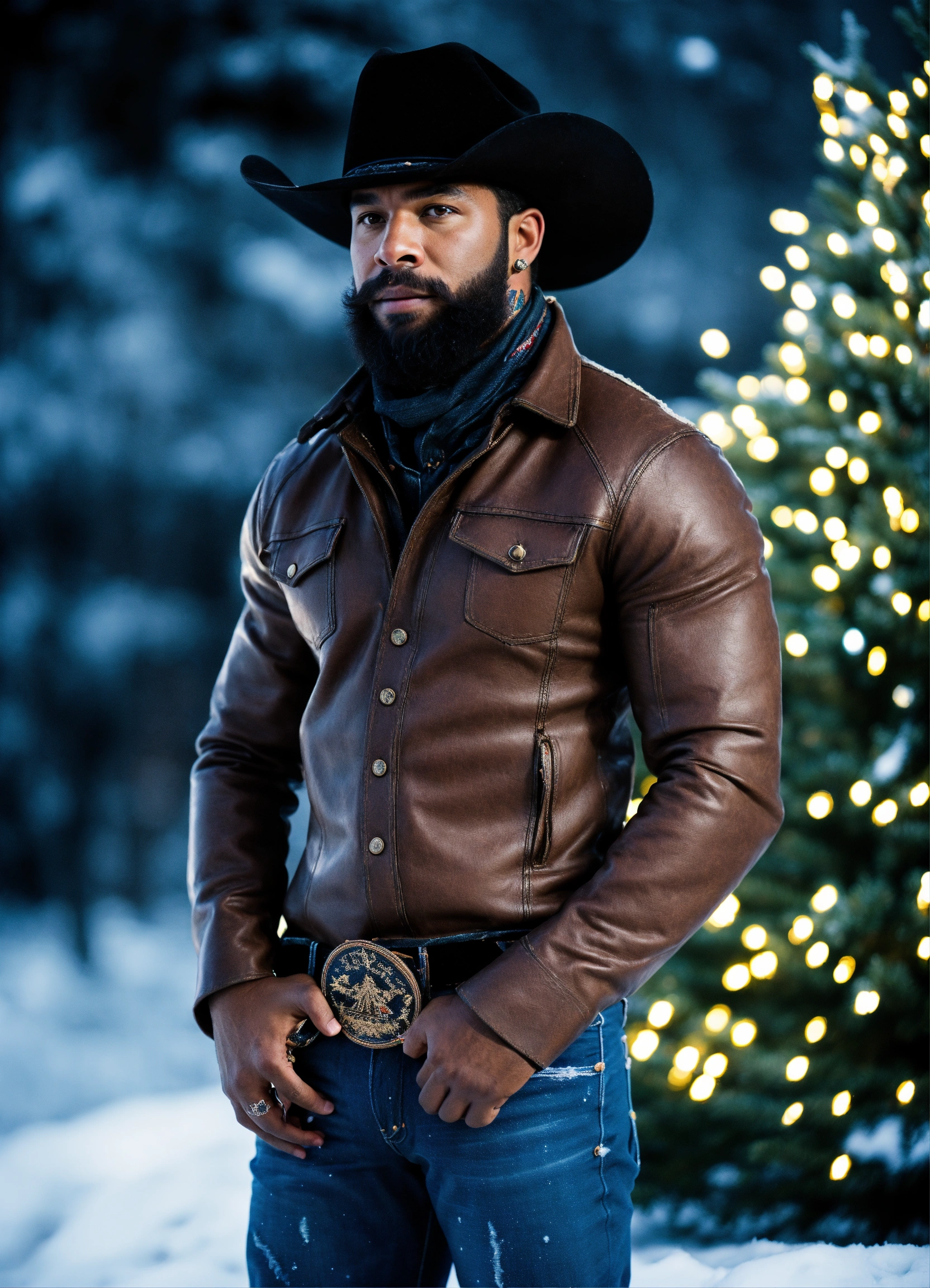 Lexica - Handsome, Black cowboy, brown skin, beard, tattoos, in the ...