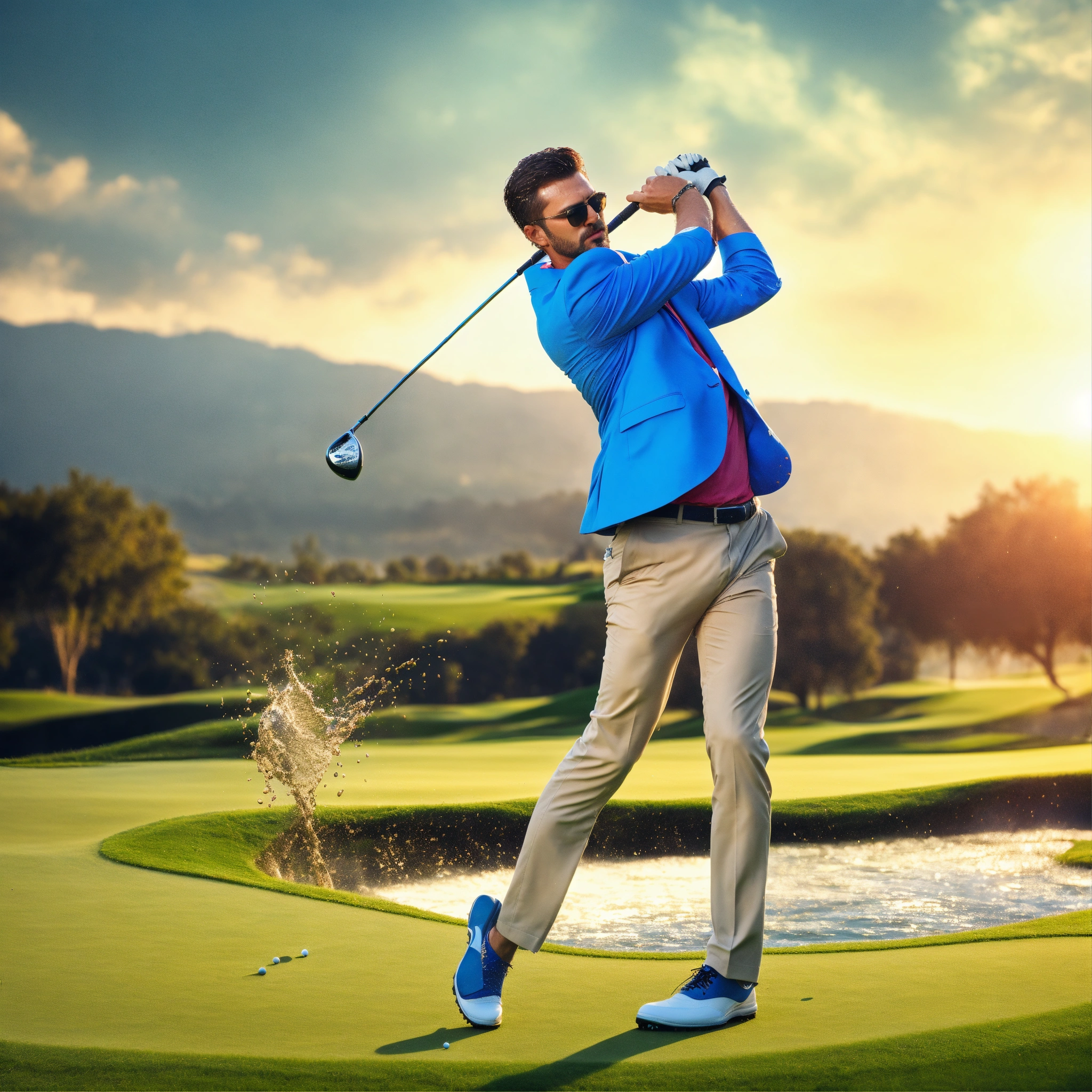 Lexica - 4k hd ultra realistic cool man blue blazer, sunglasses ...