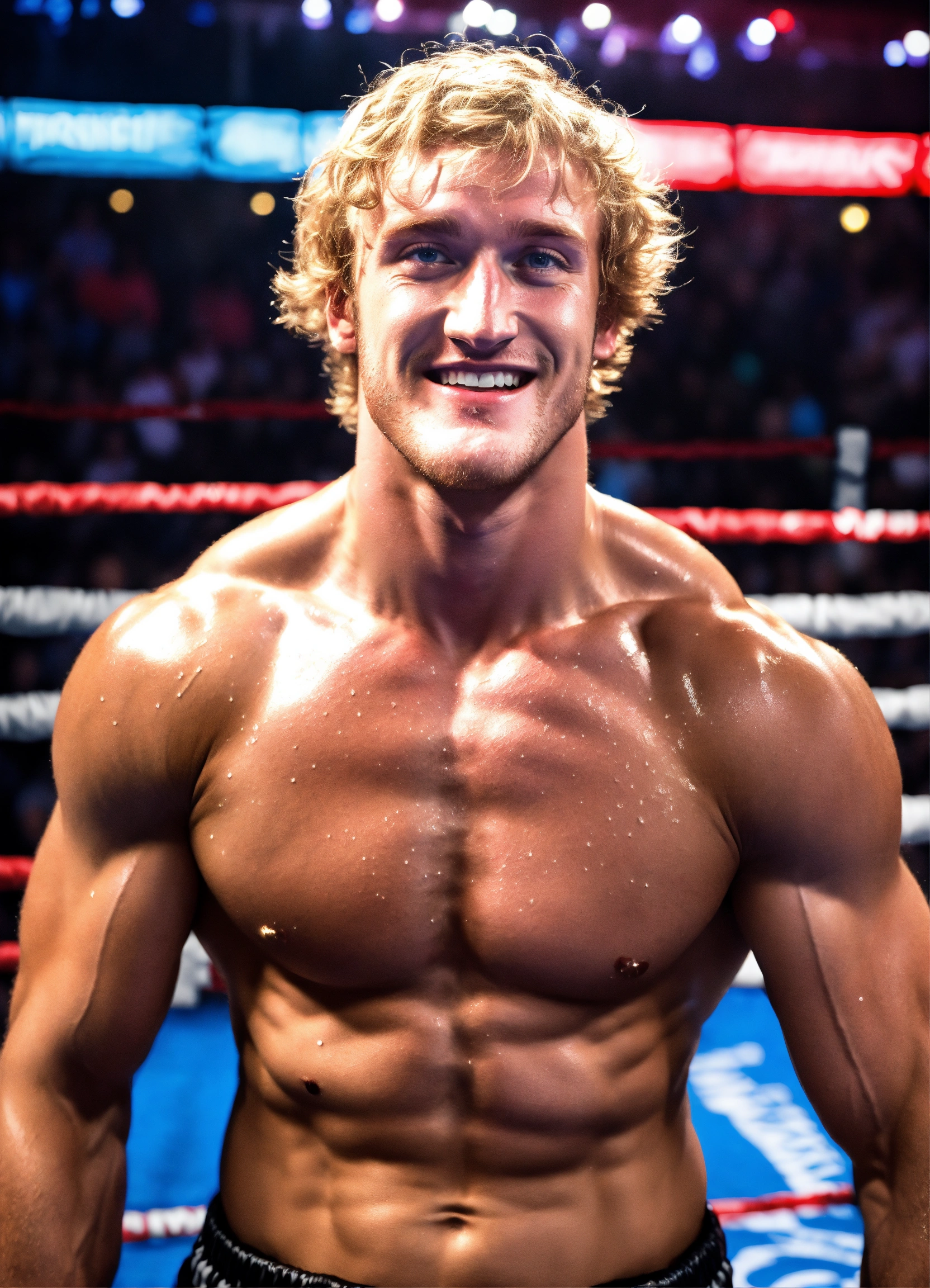 Lexica - Logan Paul, very large muscles, Boxing Ring, Victory, Happy ...