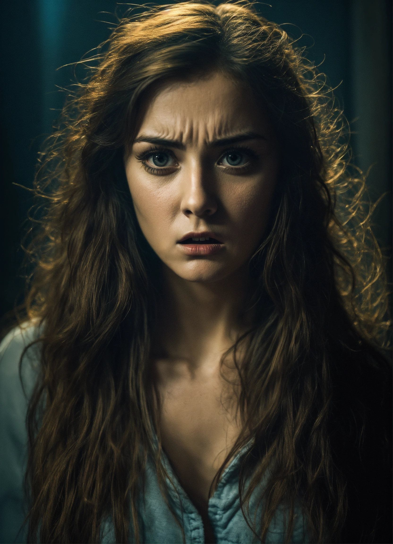 Lexica - A woman looking scared. Hearing scary voices. Paranormal.