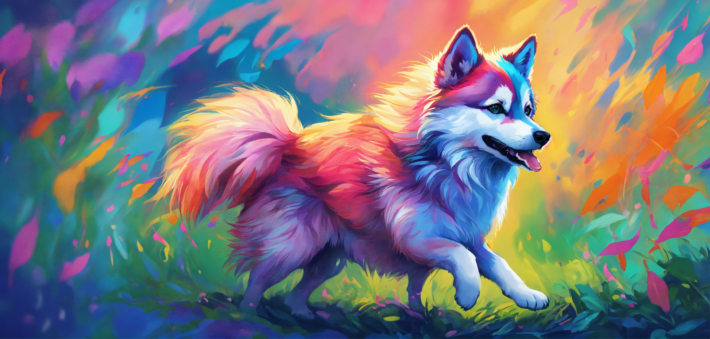 Lexica - In this vibrant painting, a graceful Pomsky is captured in ...