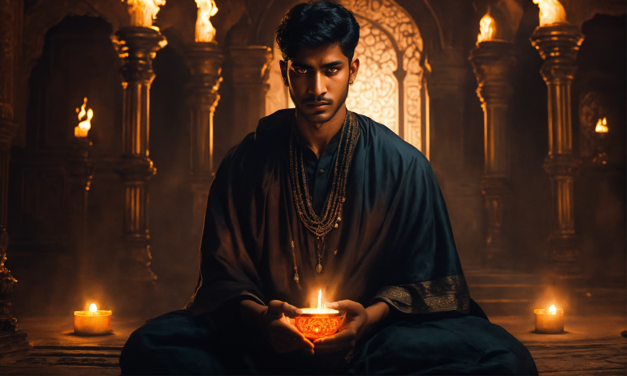 Lexica - Dramatic portrait of a young handsome, wicked South Asian ...