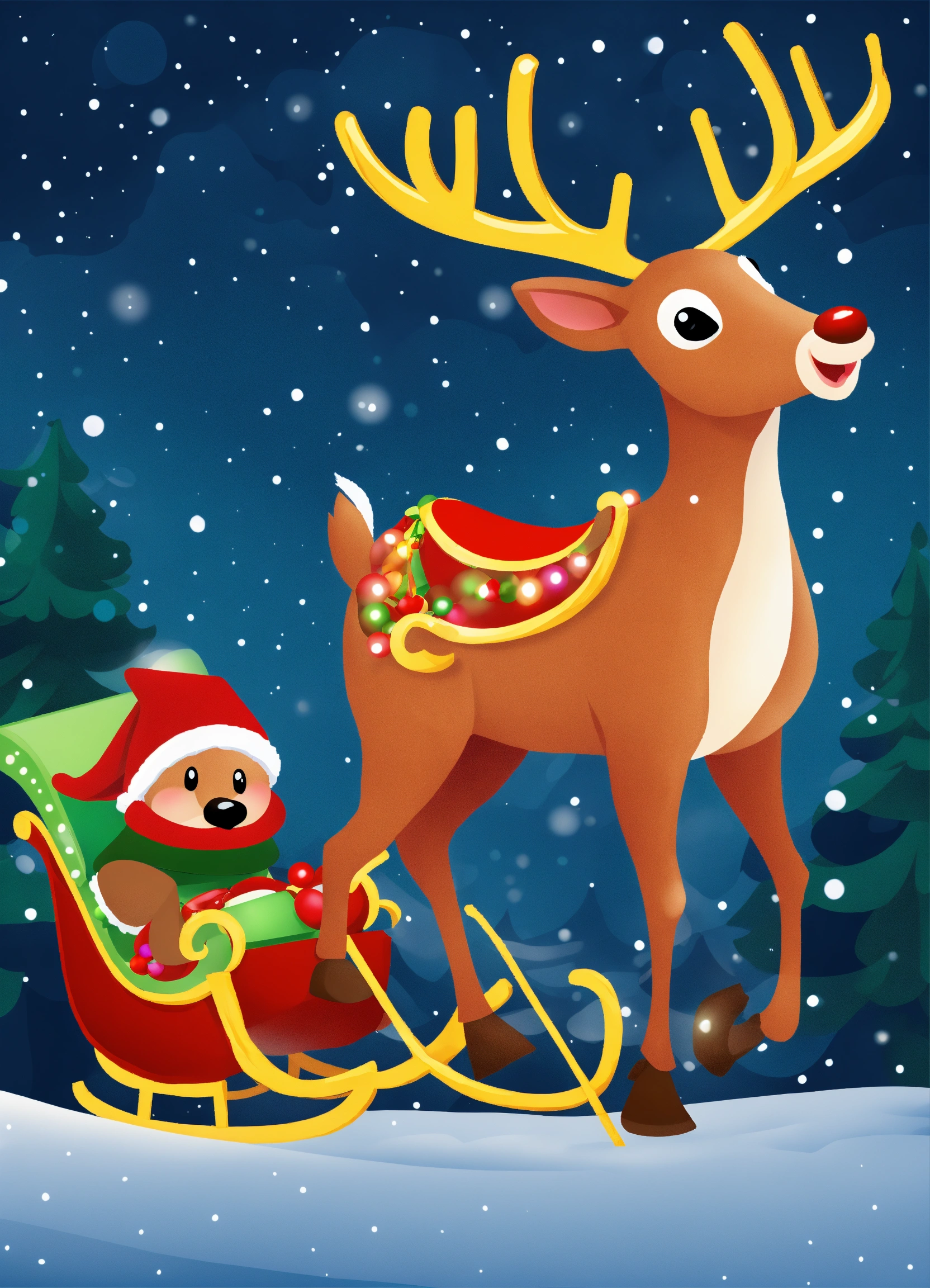 Lexica - Rudolph the Red-Nosed Reindeer with sleigh and reindeer, clip ...