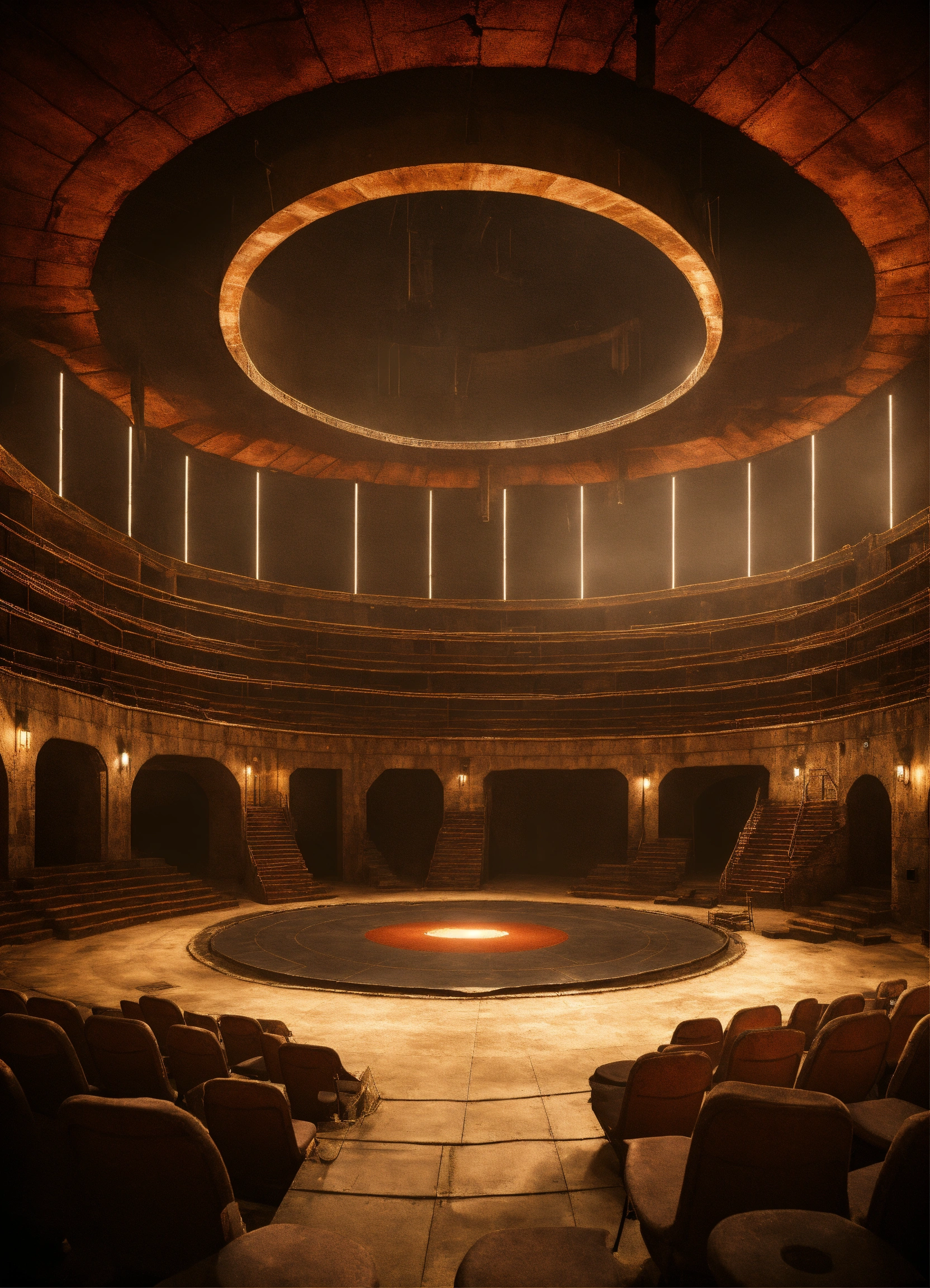 Lexica - Round arena for battles, dark, creepy, seats are arranged in tiers