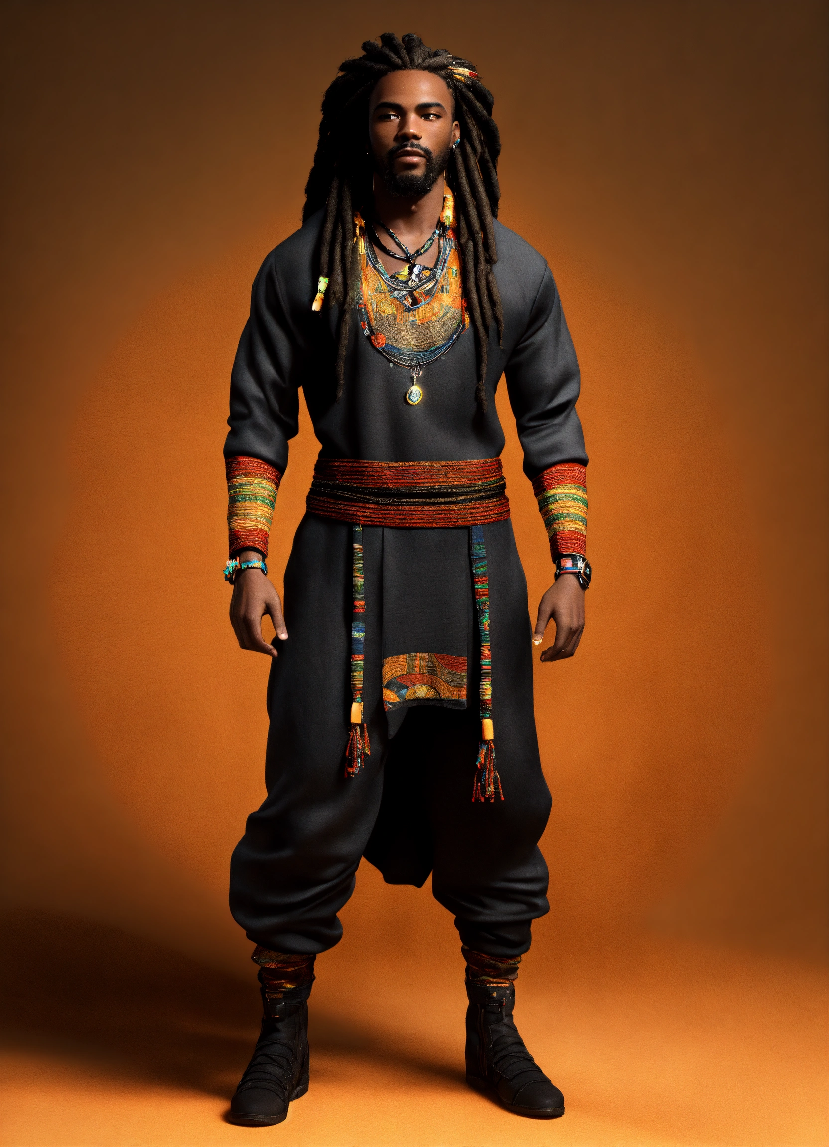 Lexica - 3d render of a Black man with long flowing dreadlocks, 6'5 ...