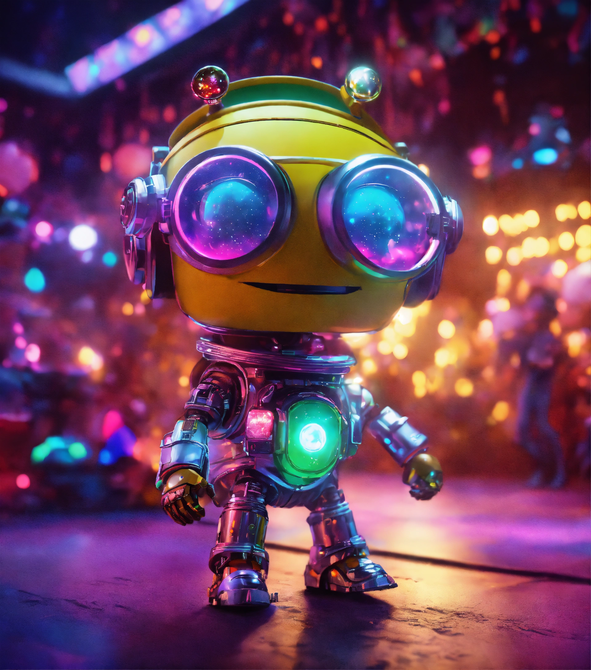 Lexica - Zoom out on funky cartoon robot rockstar wearing cool space ...