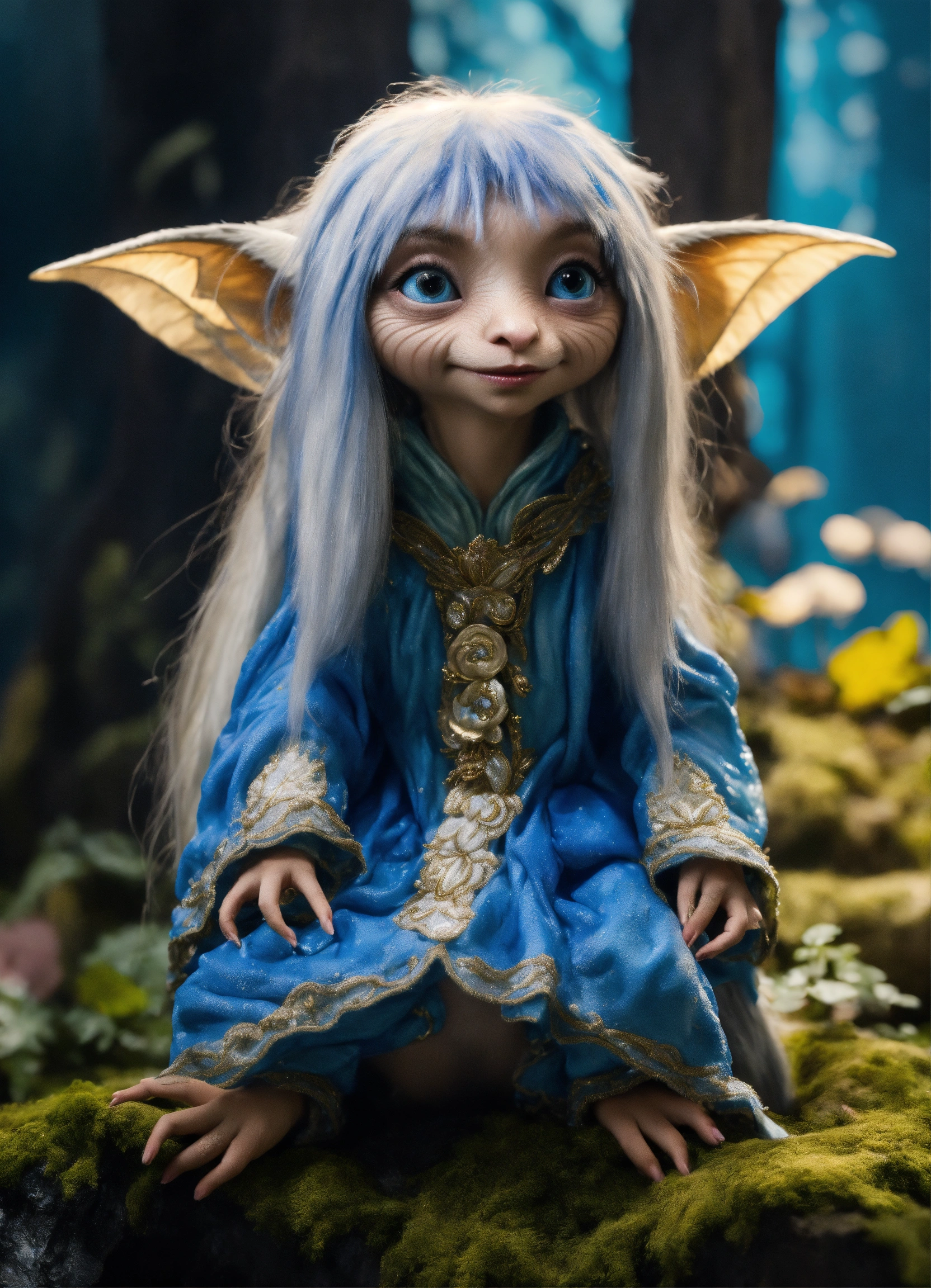 Lexica - A Gelfling extra furry animal like white and blue clothes ...