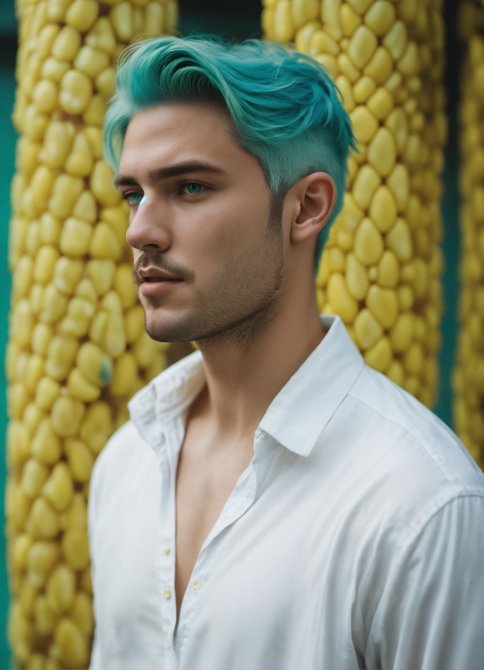 Lexica - Portrait of a handsome European man with light blue hair, bob ...