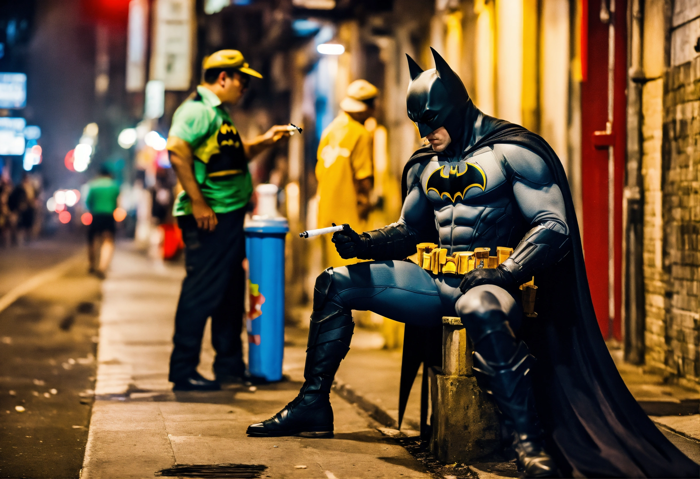 Lexica - Batman smoking on manila street