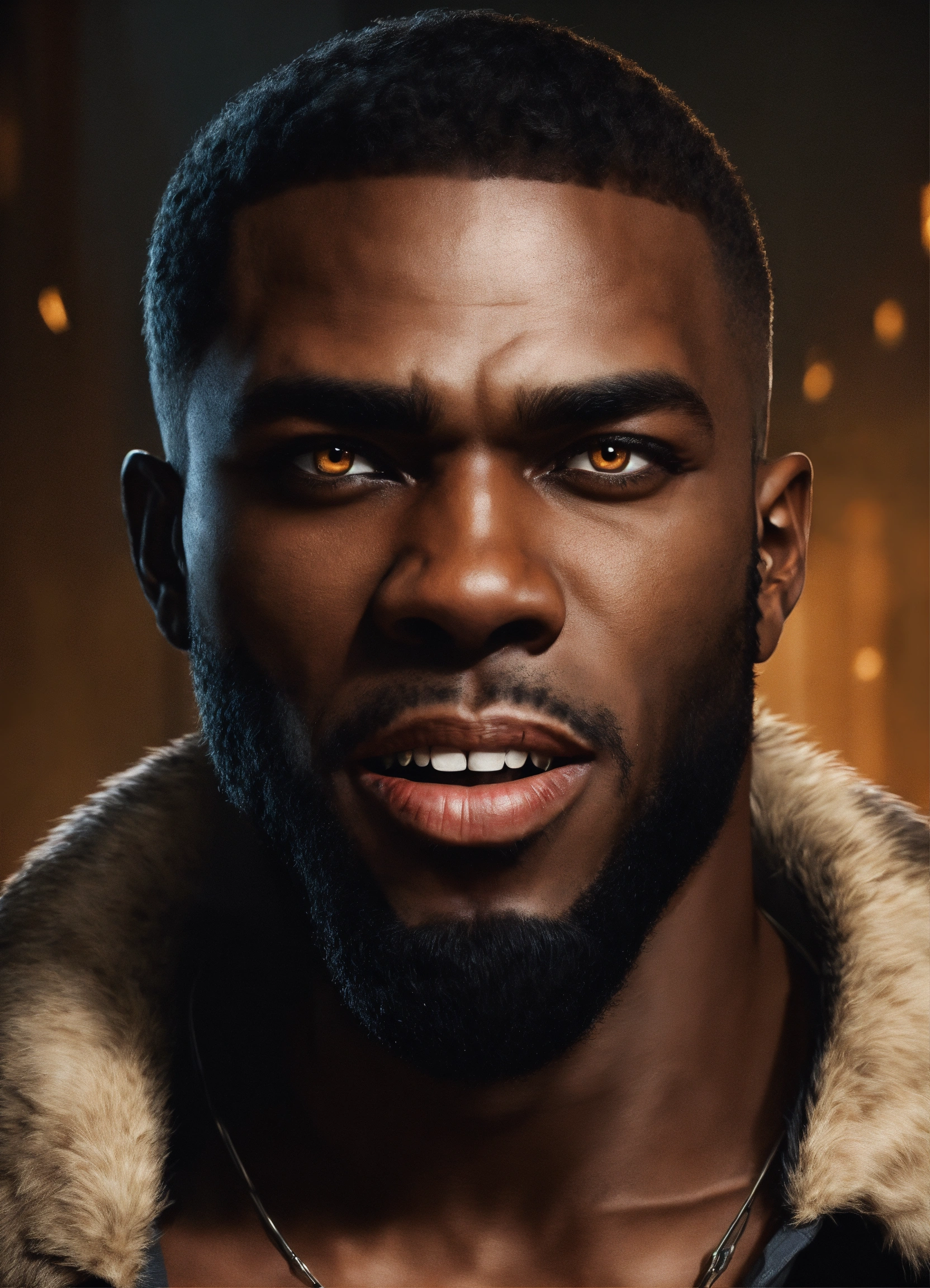 Lexica - Handsome, Black man, werewolf eyes, sharp teeth, ultra realistic