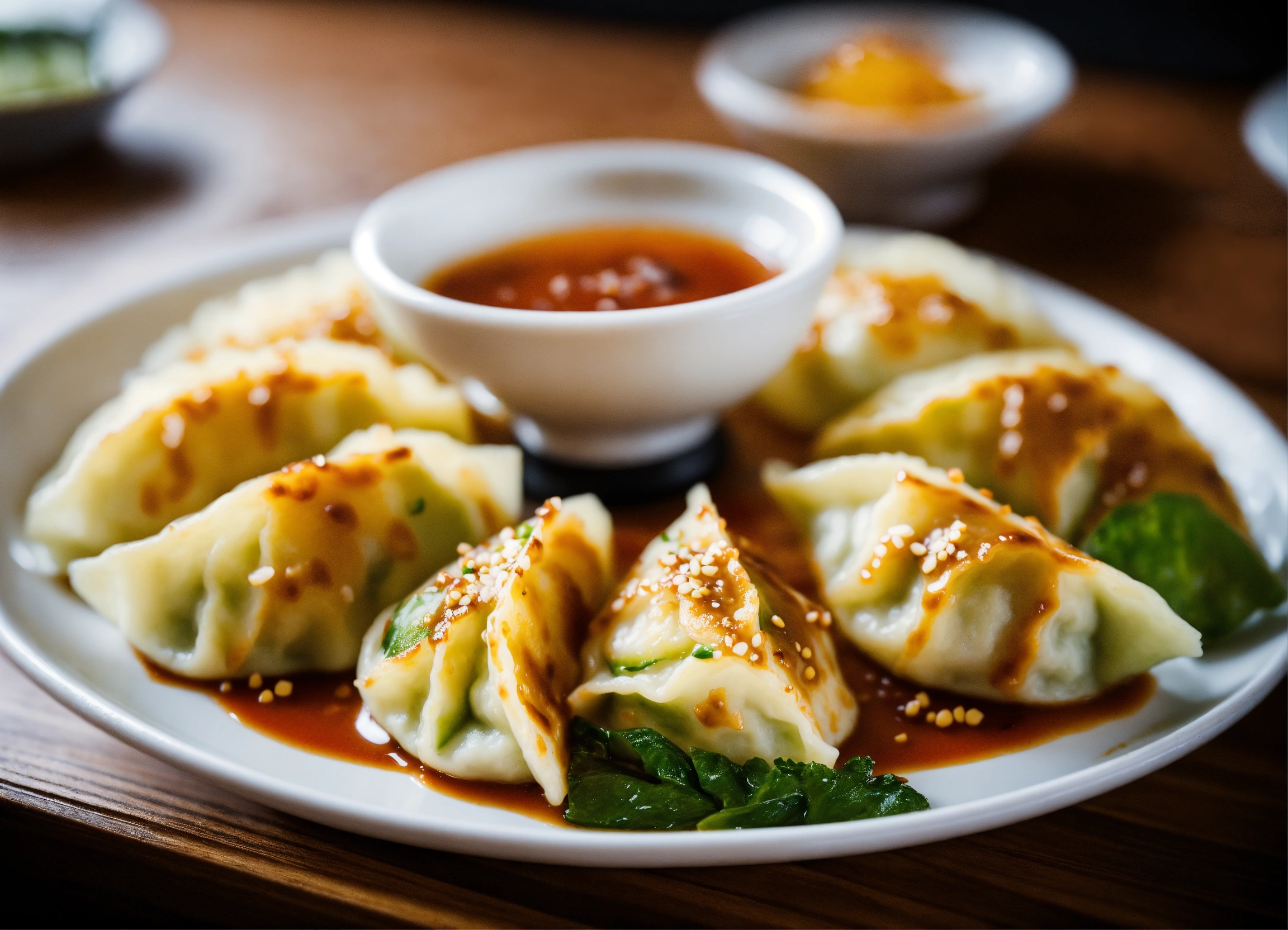 Lexica - Golden Spiral shot, 8 japanese gyoza dumplings with white ...