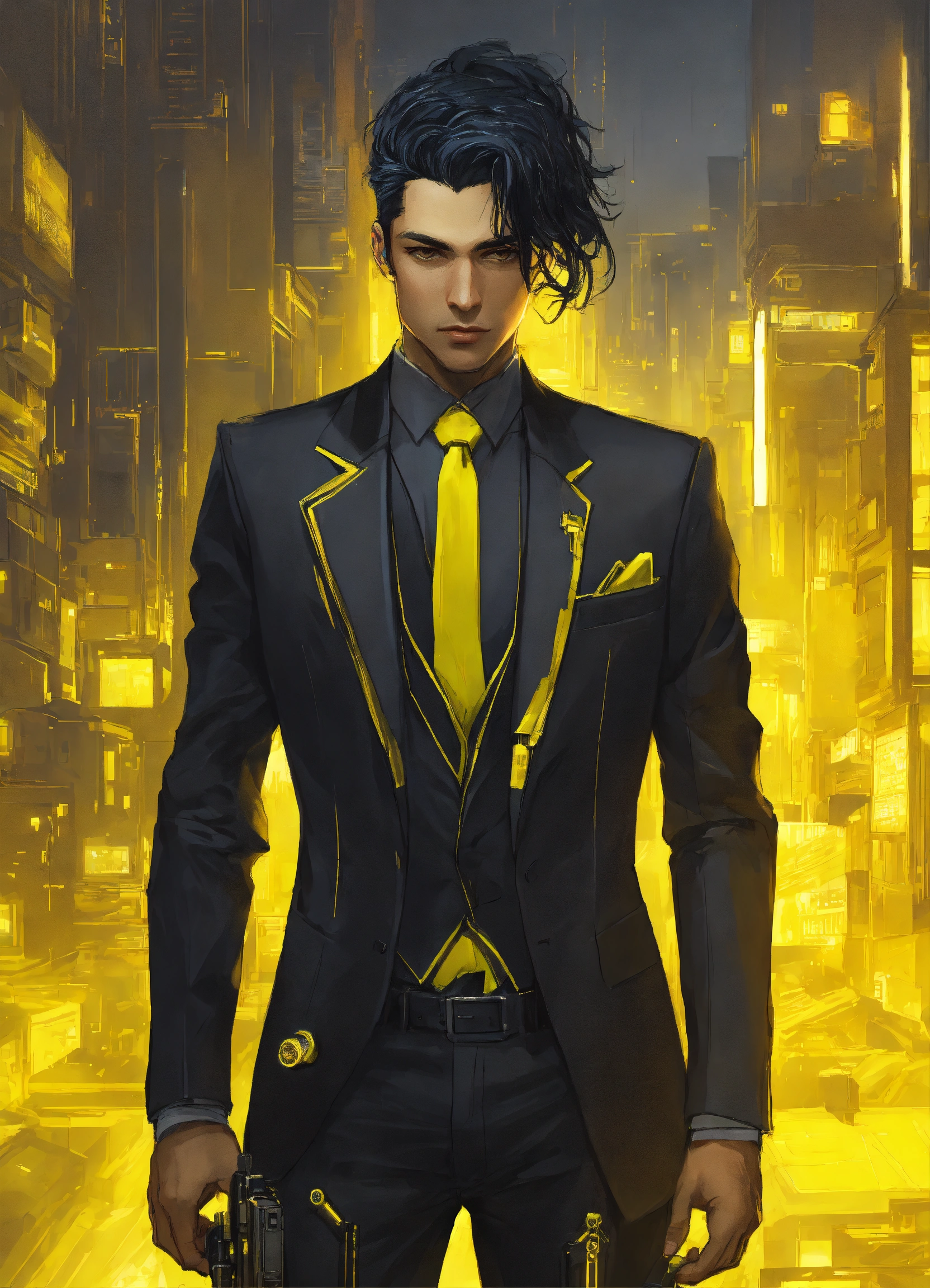 Lexica - Cyberpunk executive with dull yellow cybernetic parts and ...