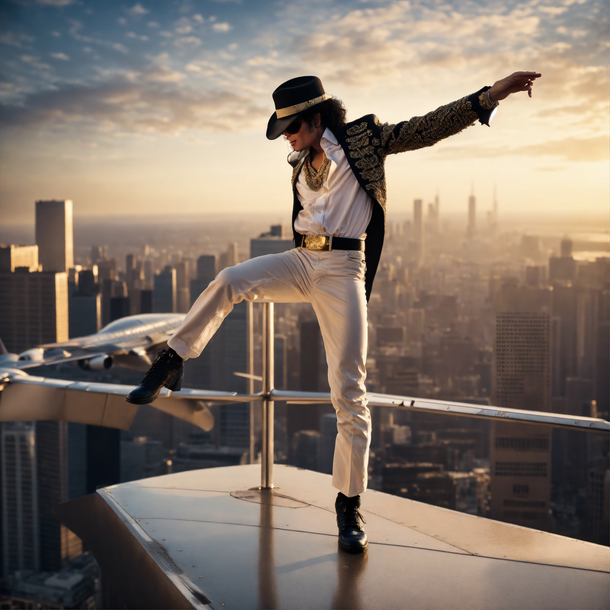 Lexica - Michael Jackson dancing on the roof of a skyscraper, 747 ...