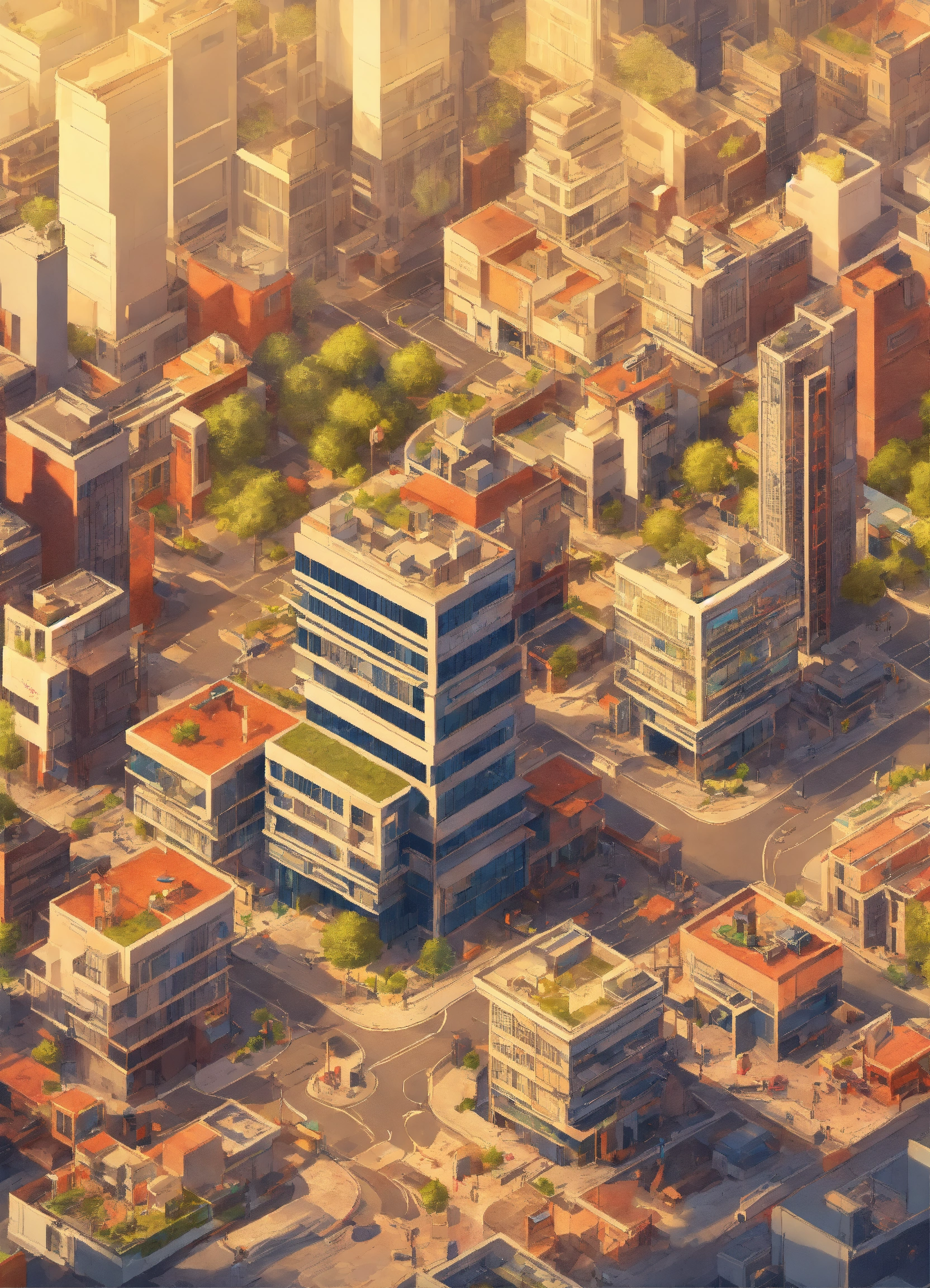 Lexica - City controlled by hands, axonometric view, mechanical style