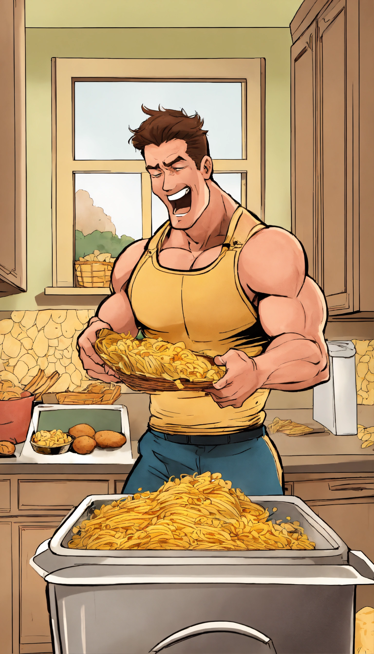 Lexica - Cartoon of a muscular man throwing bread , pasta in the bin ...