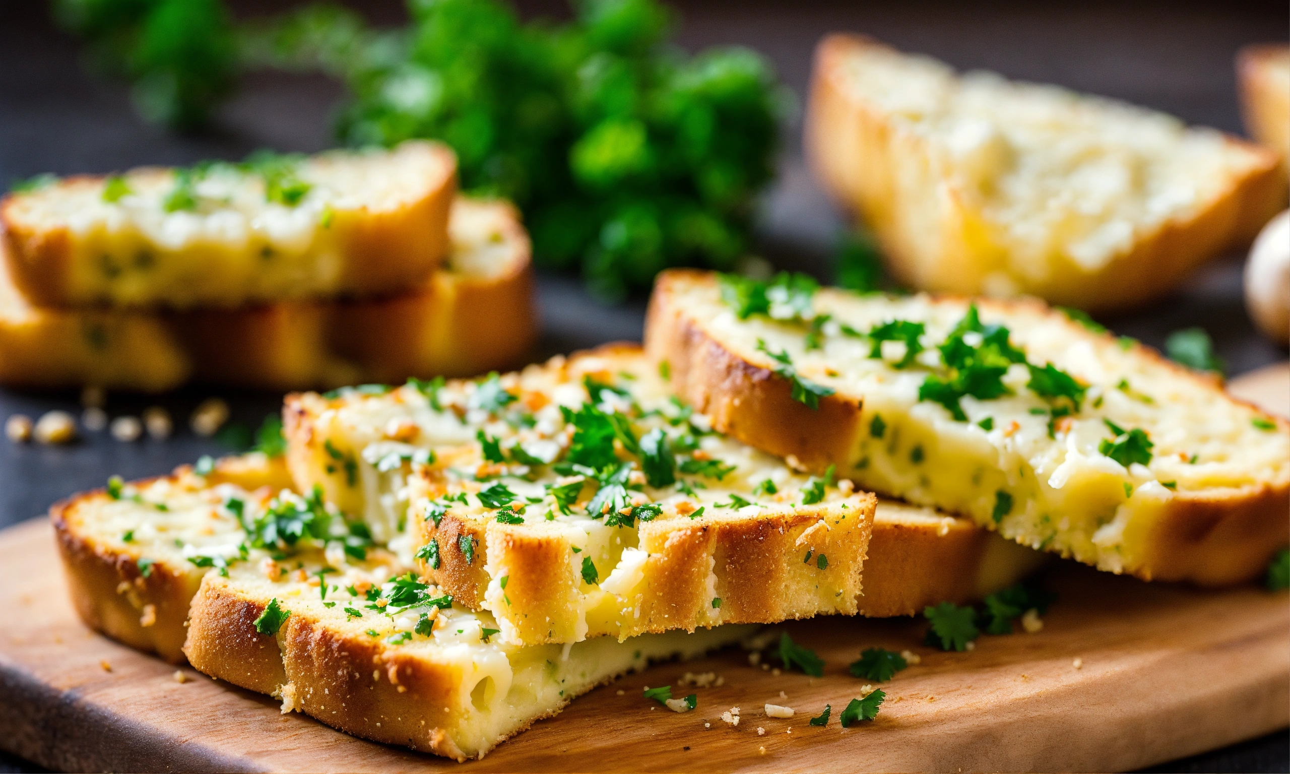 Lexica - Garlic Bread Slices of crispy garlic bread, perhaps garnished ...