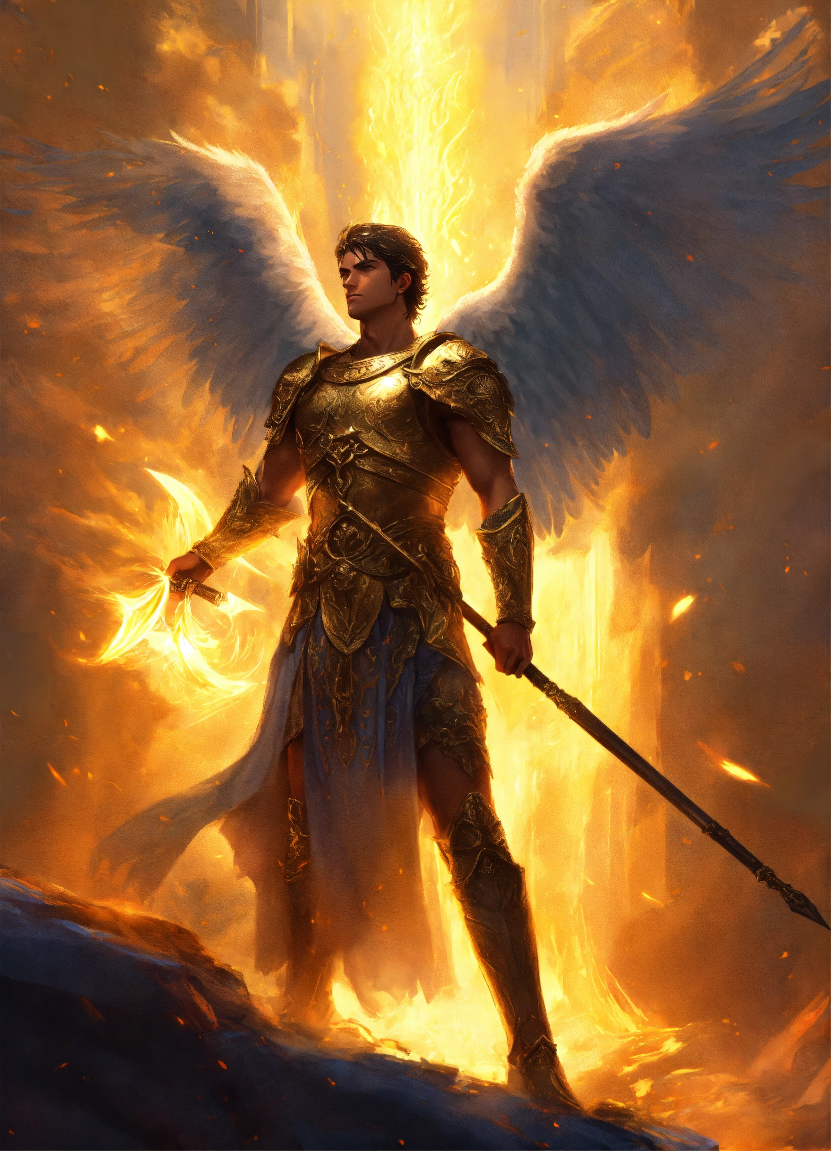 Lexica - A fallen angel, male, wielding a spear of pure light with gods ...
