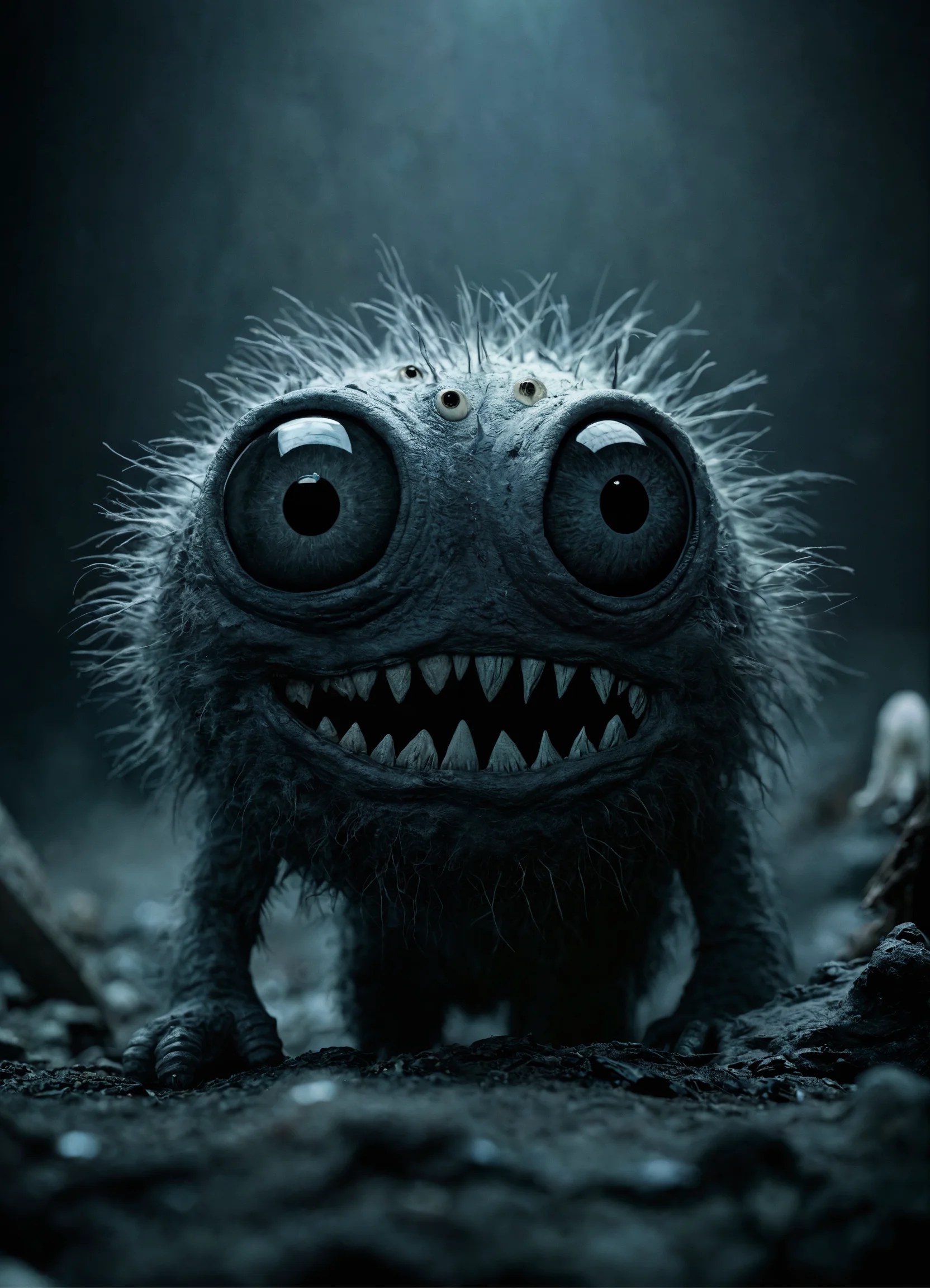 Lexica - Very cute, realistic grey monster whit many eyes standing in ...