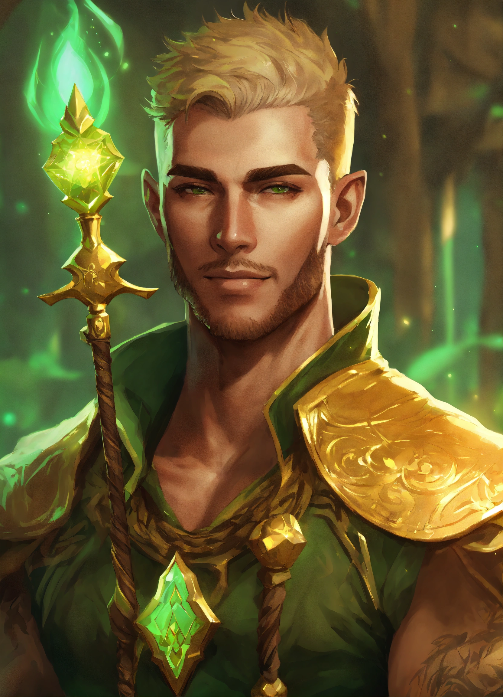 Lexica - Male Halfelf, pathfinder art style. Muscular, smirk smile ...