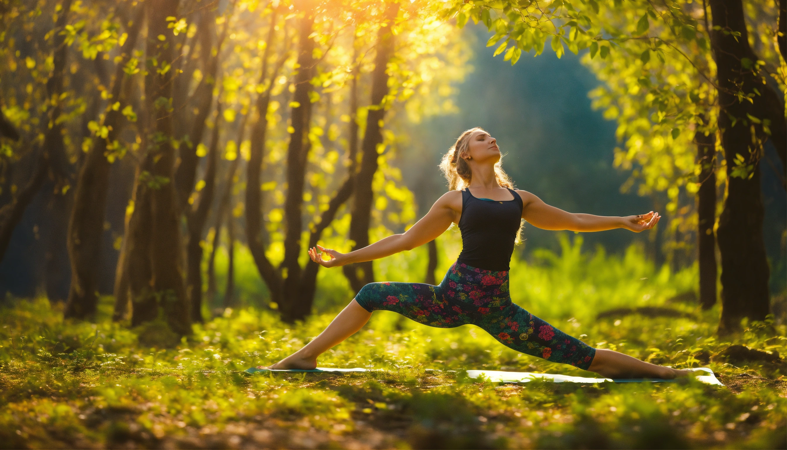 Lexica - Maiden doing yoga in a magic forest, poses, perfect face