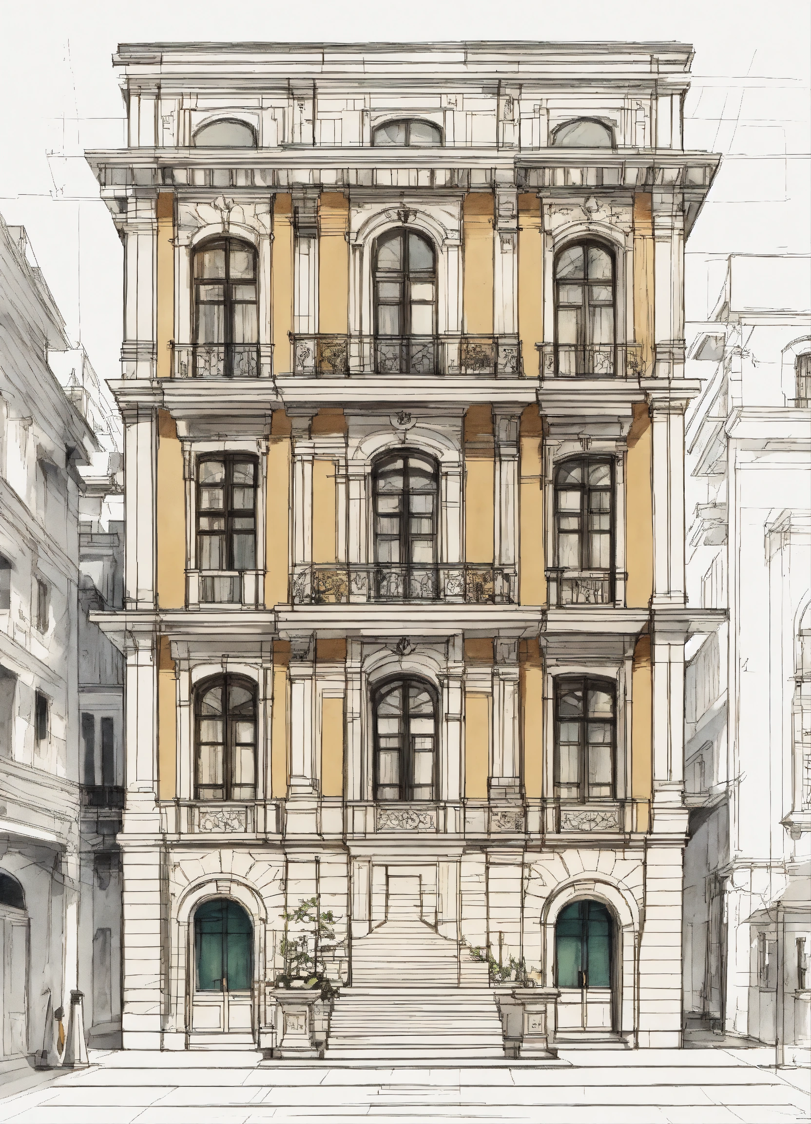 Lexica - Fusion of vintage colonial and modern architecture drawing in ...
