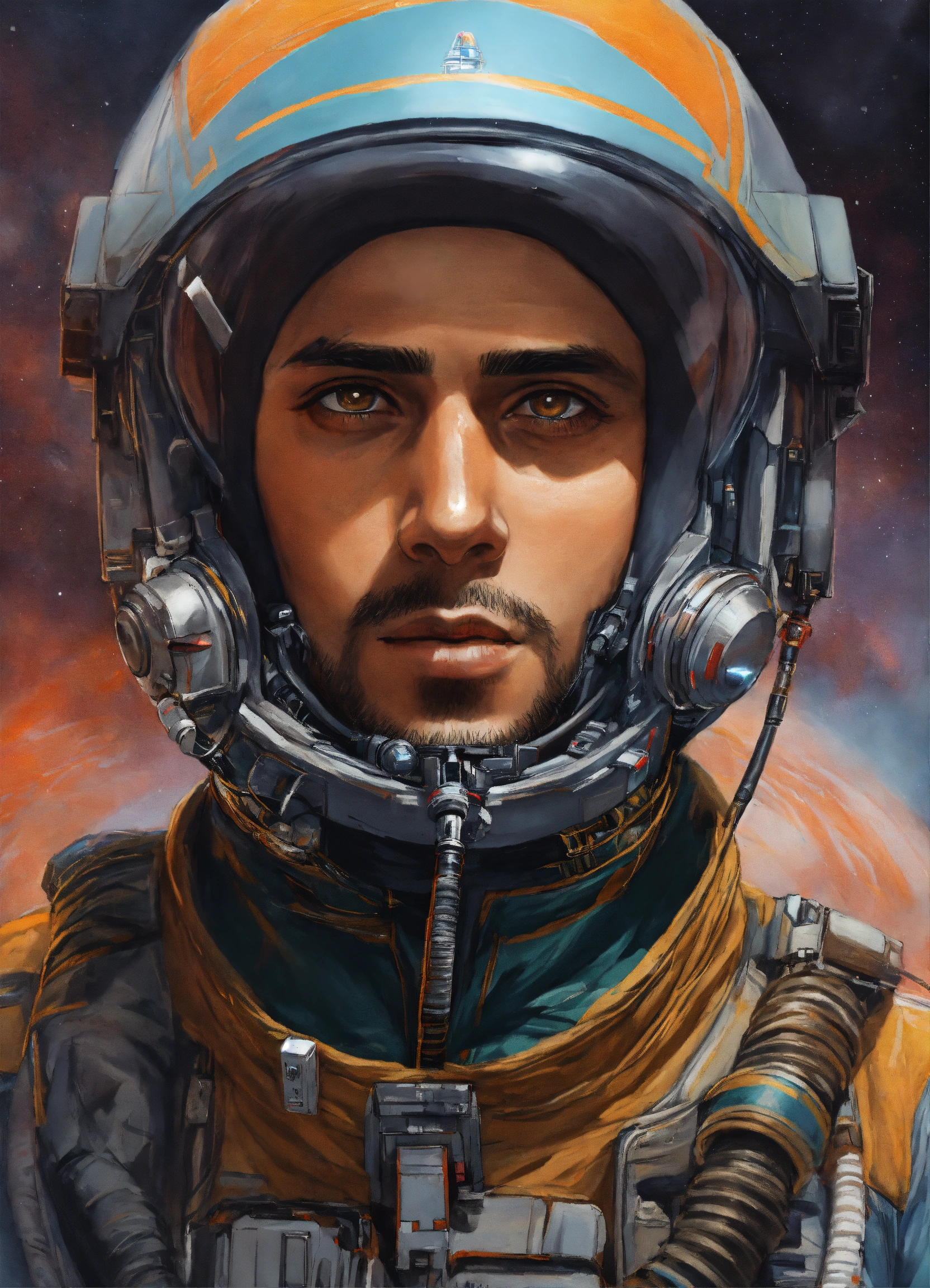 Lexica - Arab male pilot wearing a space fighter flight suit, coriolis ...