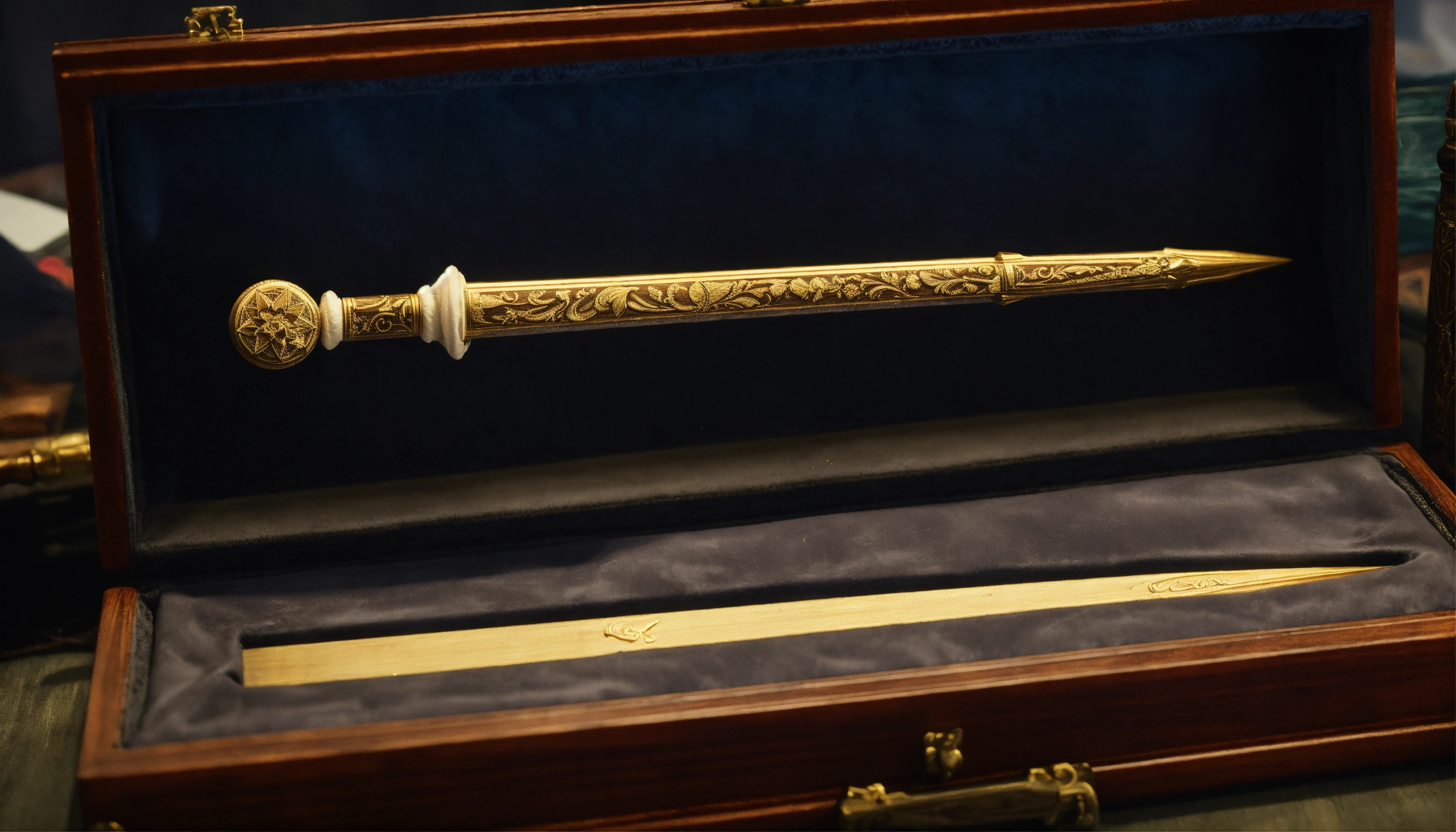 Lexica - A wooden white magic wand in a velvet case. darkest dungeon style