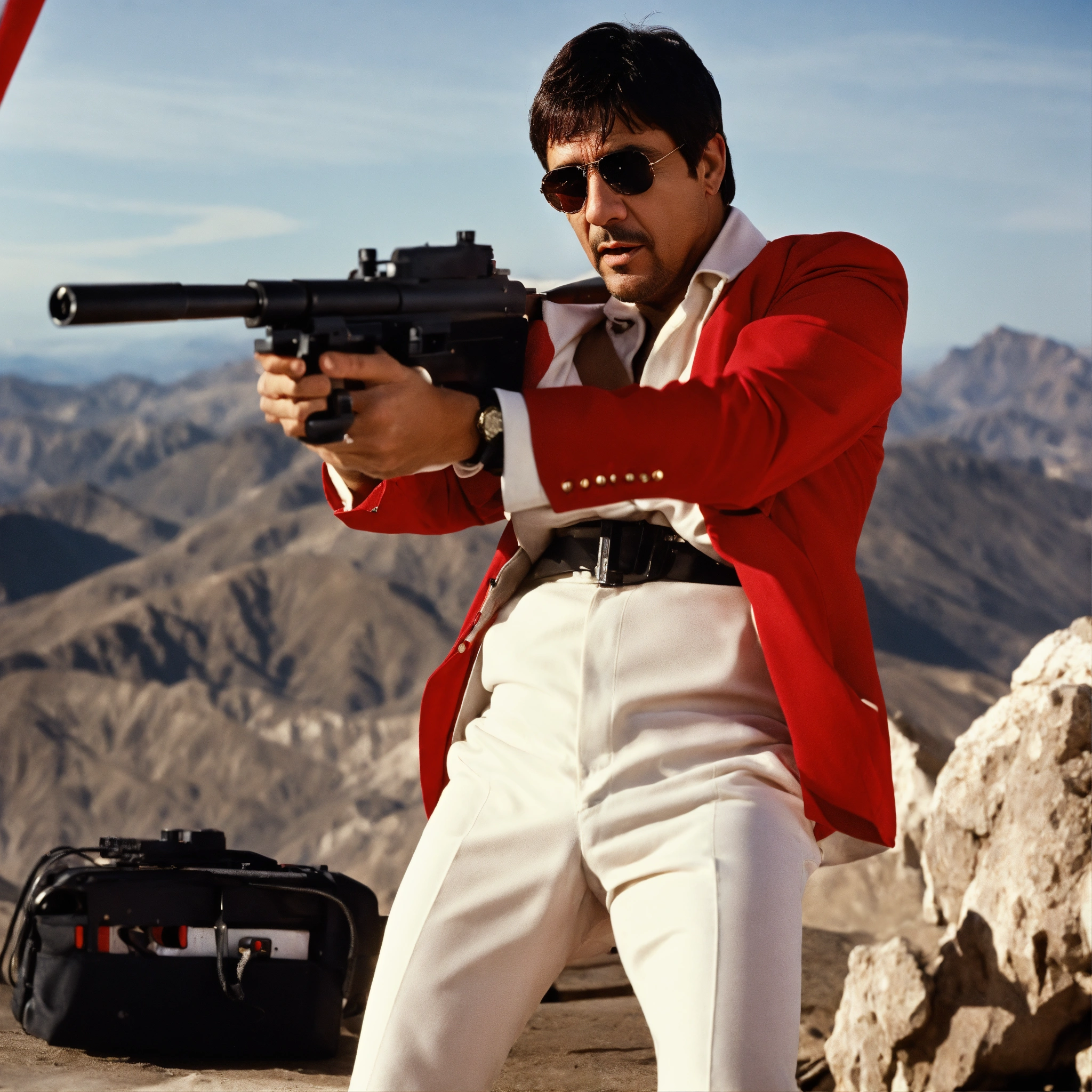 Lexica - Scarface, al paccino, with white costume and red shirt ...