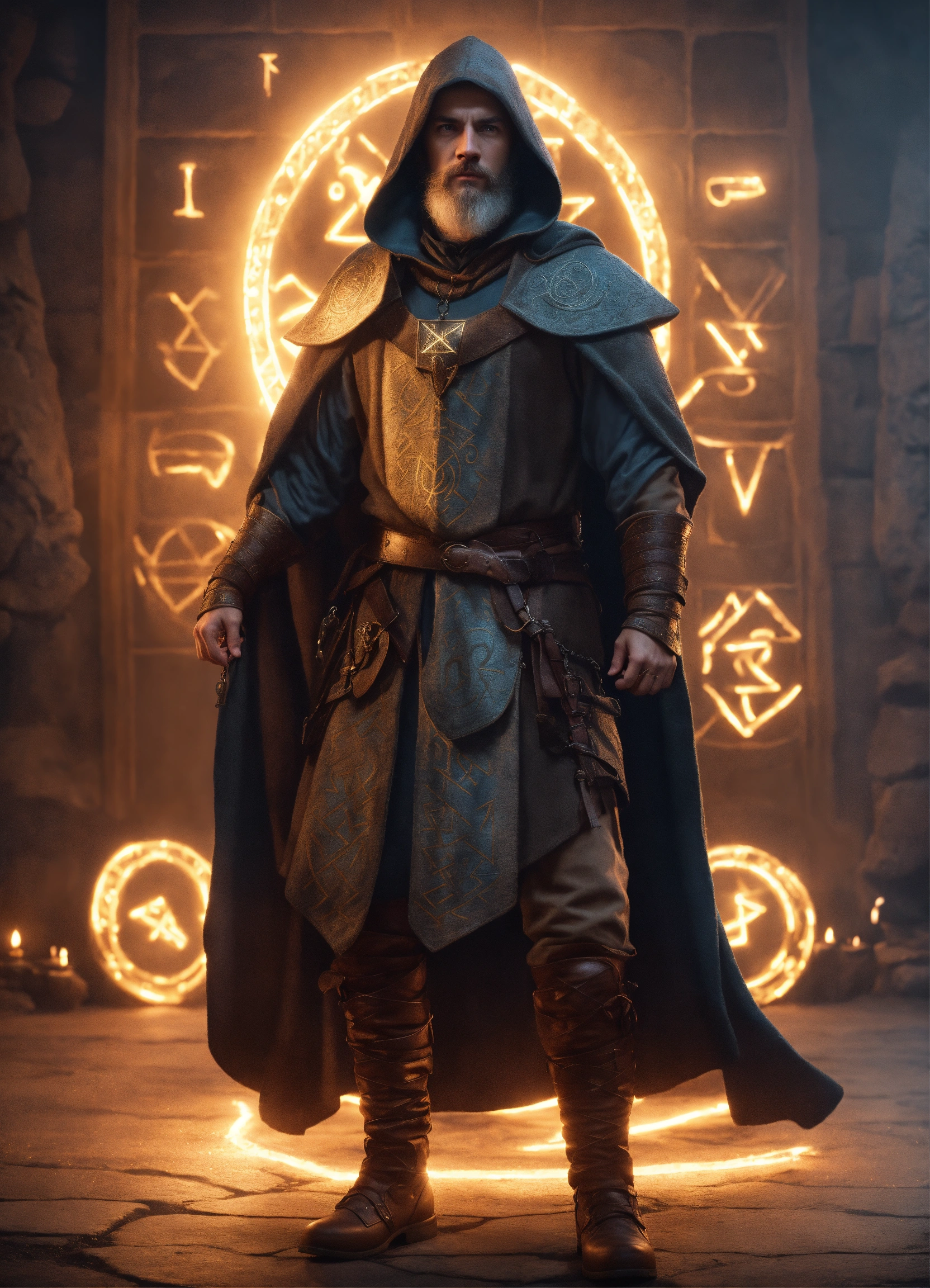 Lexica - A realistic full body portrait of a medival rune master, runes ...