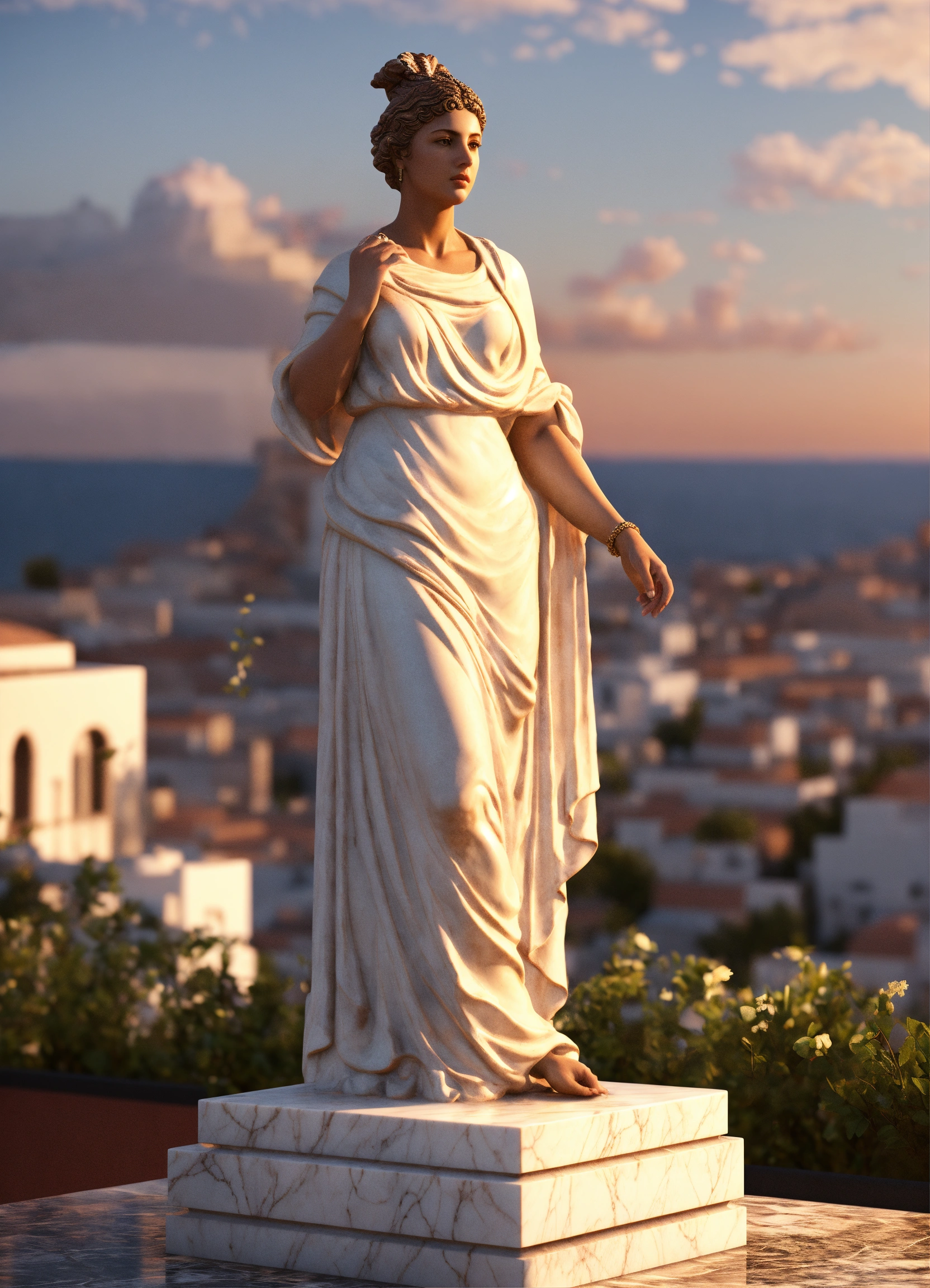 Lexica - Marble statue, latina, greek statue, rooftop, unreal engine render