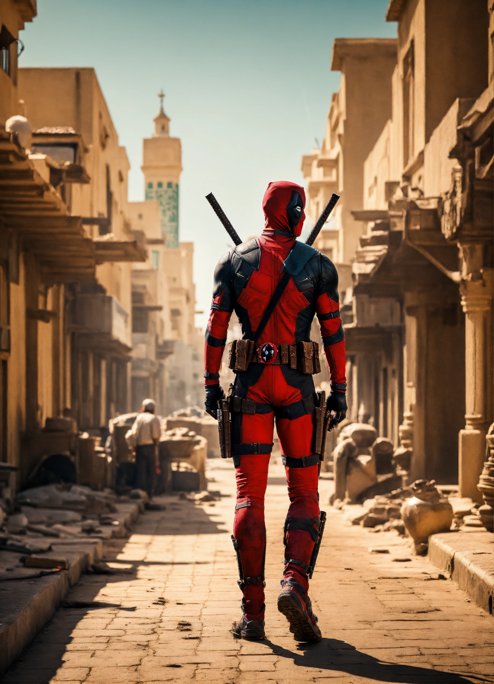 Lexica - Deadpool,8k,walk in the saudi arabia city ,year 1800