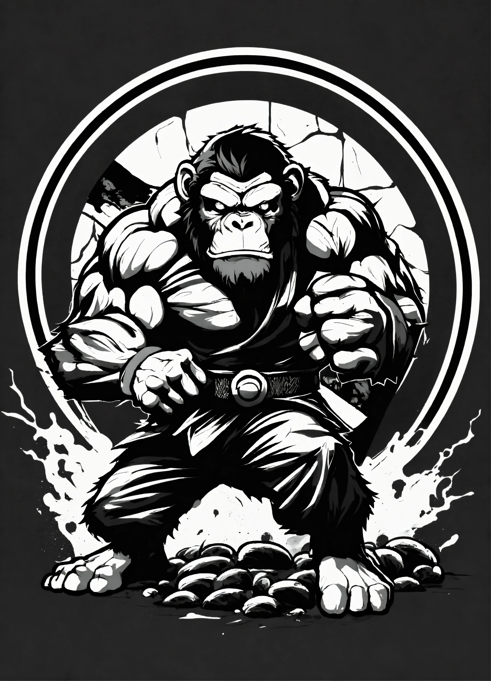 Lexica - Zombie killer ape street fighter black and white circle logo ...