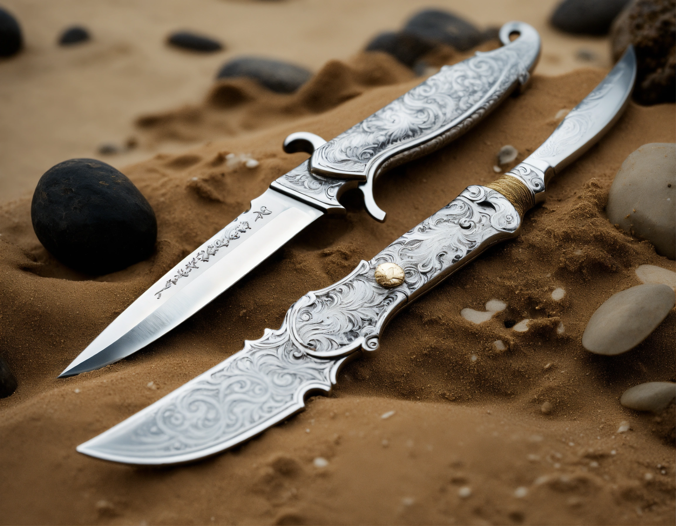 Lexica - 8k, picture of a delicate wavy divers hunting knife made of ...