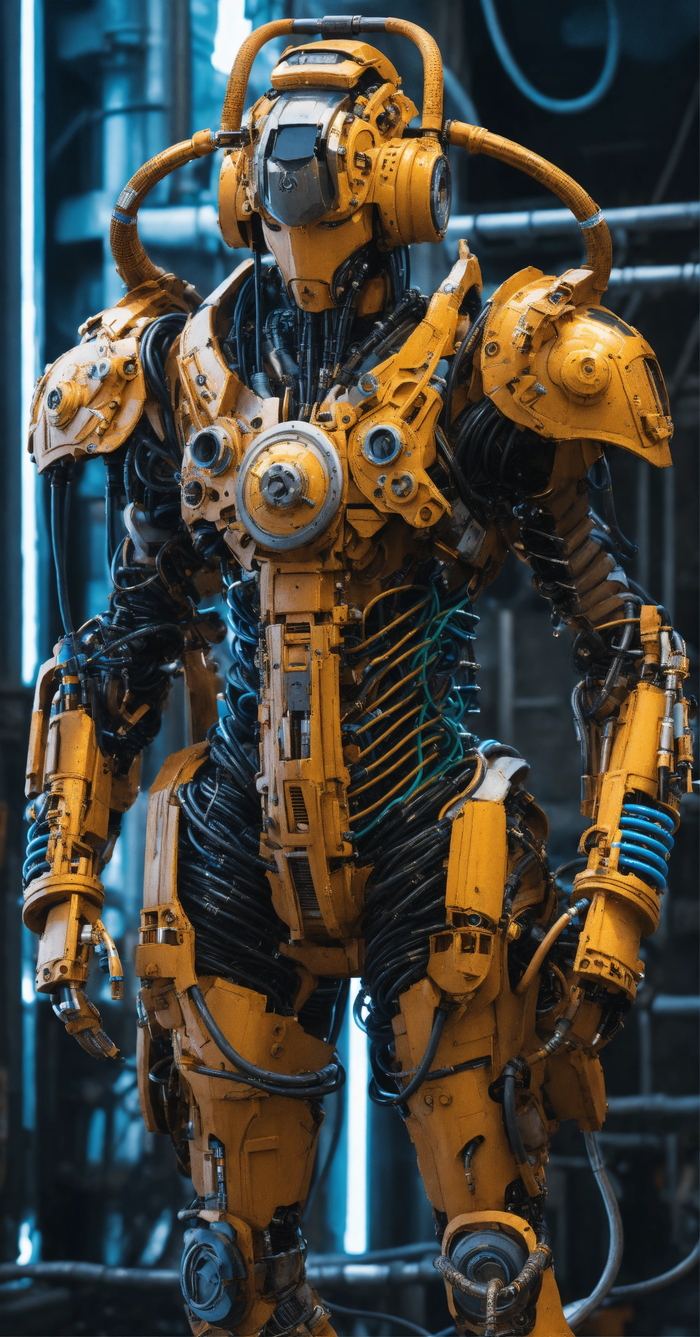 Lexica - Cybernetic mechanical warrior with many hoses and cables.