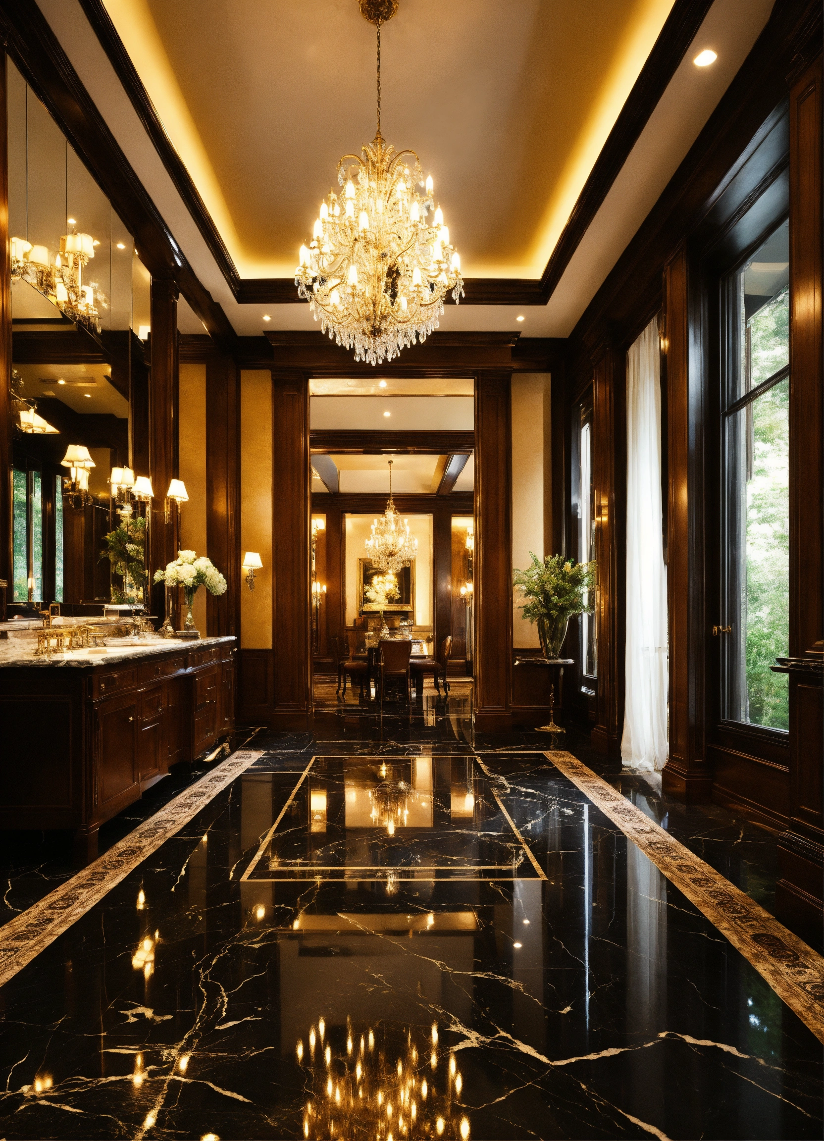 Lexica - Luxury home interior, black marble floors,