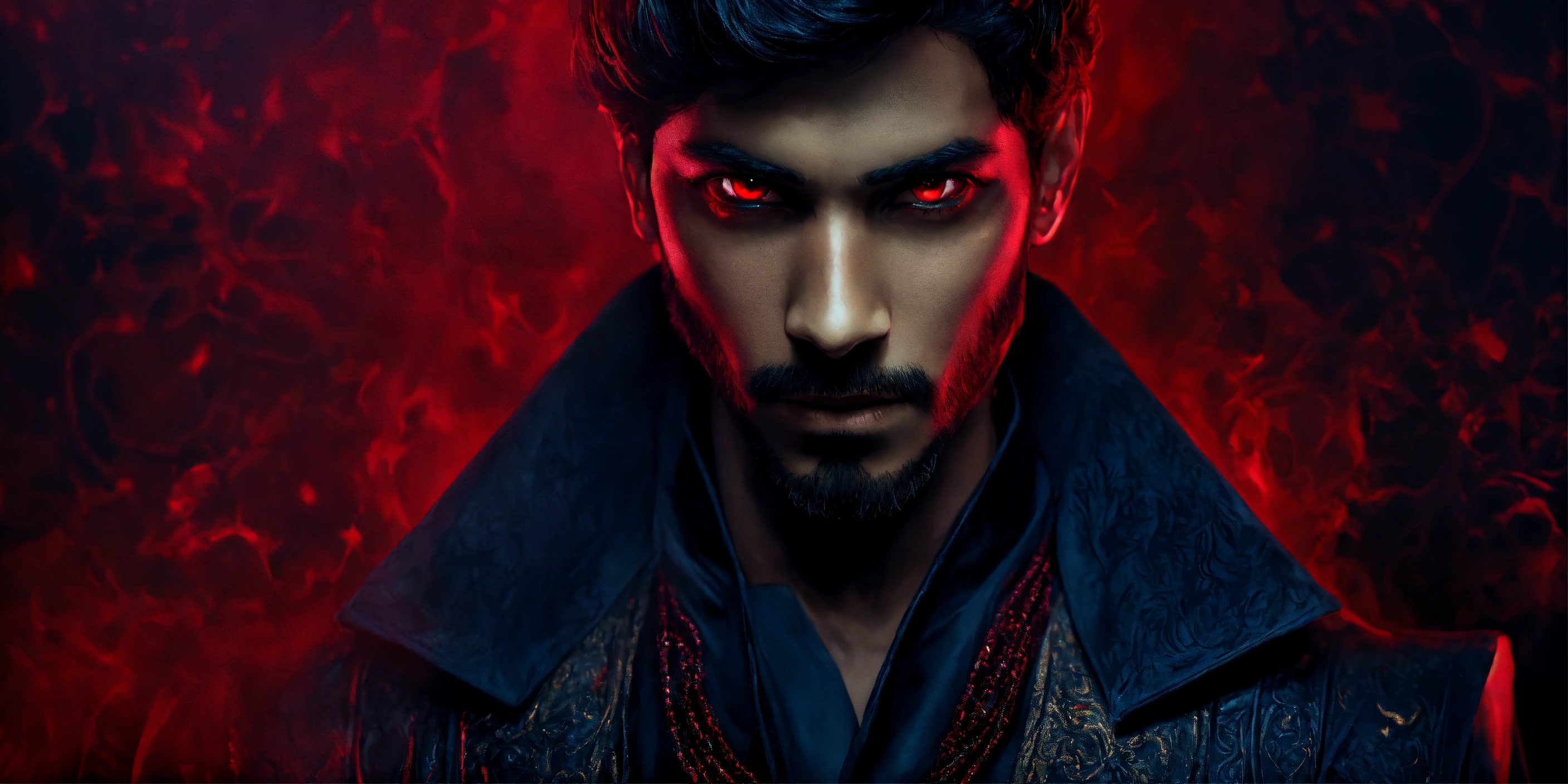 Lexica - Sinister and dramatic headshot of a young handsome South Asian ...