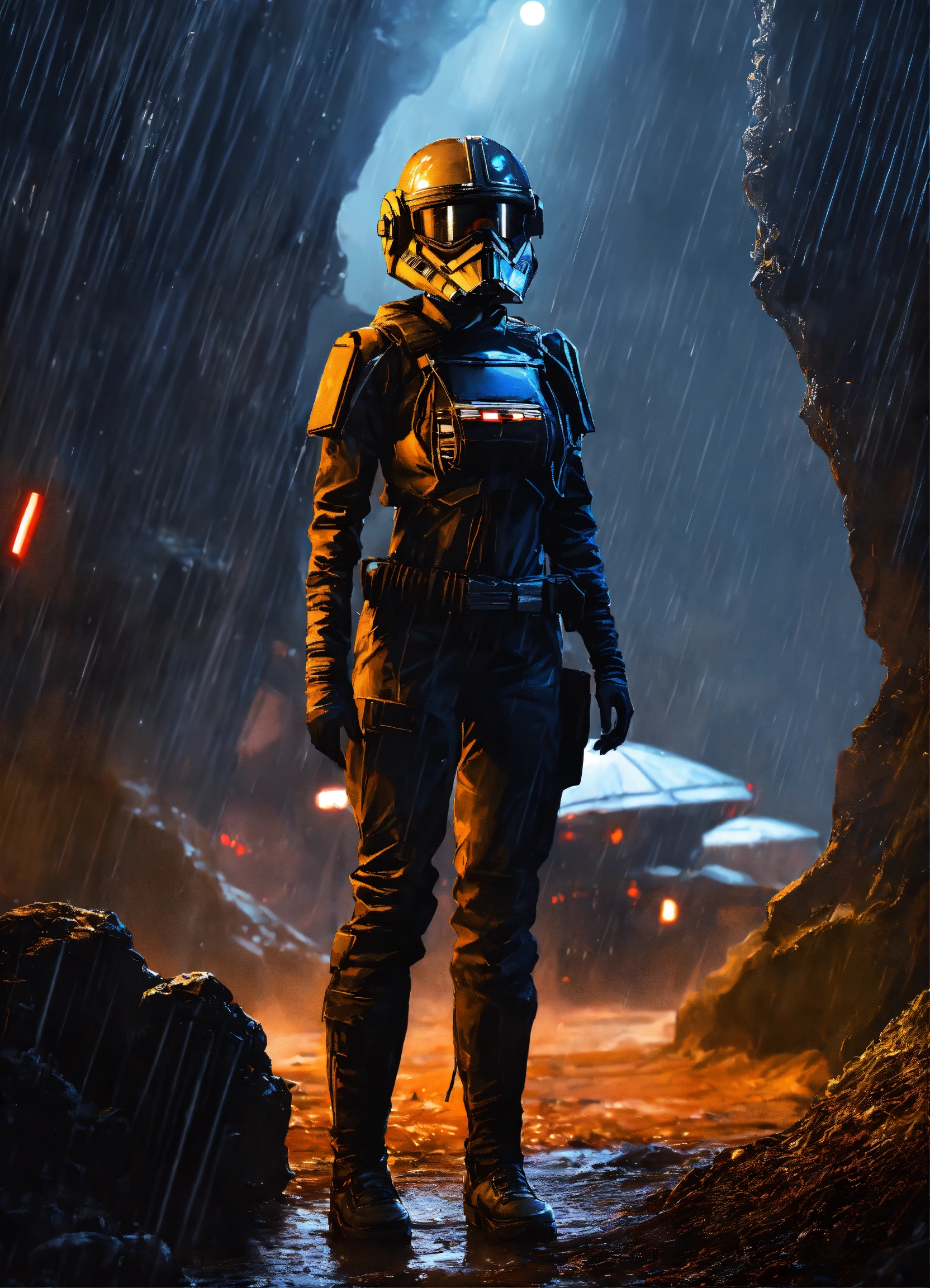 Lexica - Digital art of a female TIE fighter pilot in the mud and rain ...