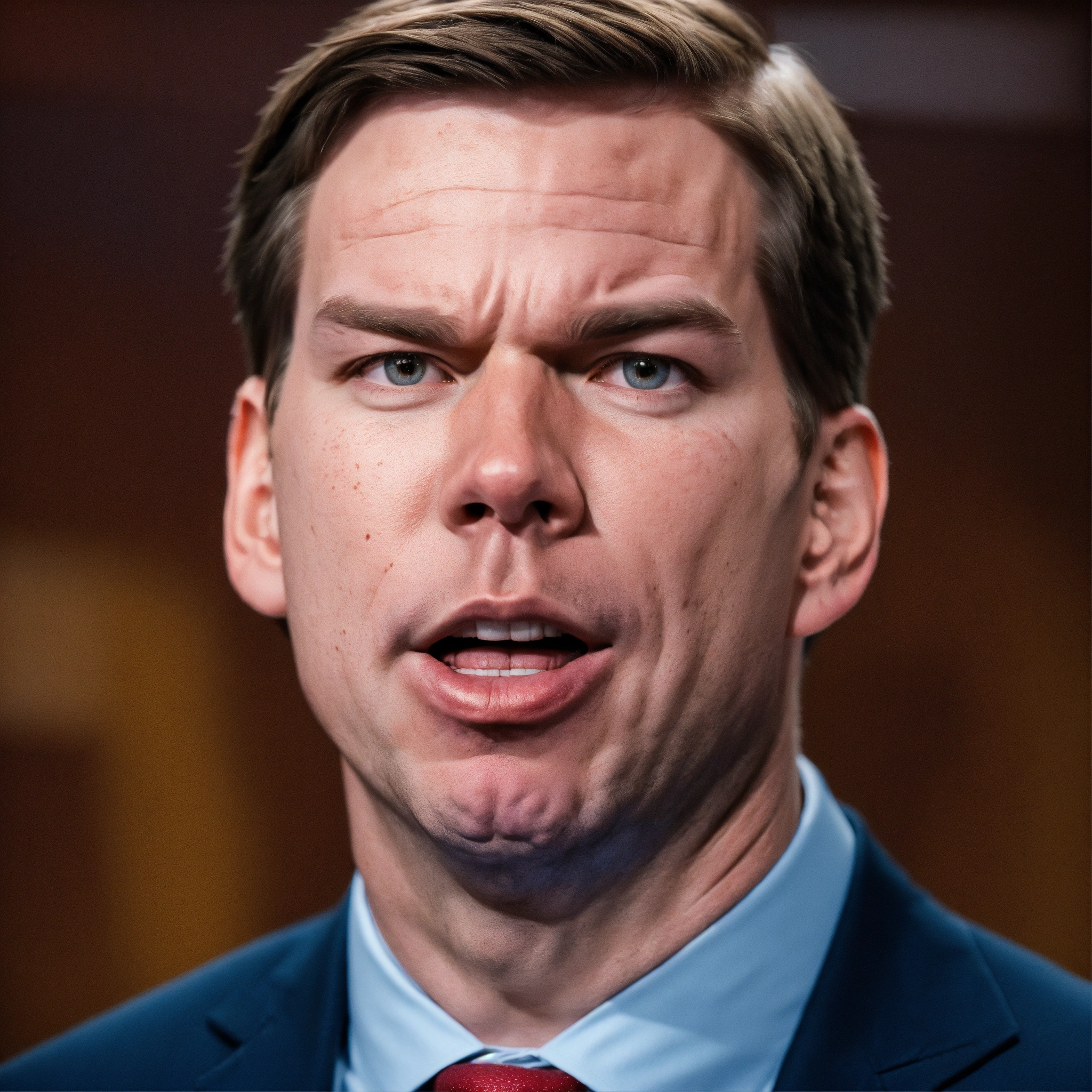 Lexica - ERIC SWALWELL, MAD, ANGRY, HEAVY ACNE ON FACE, YELLING